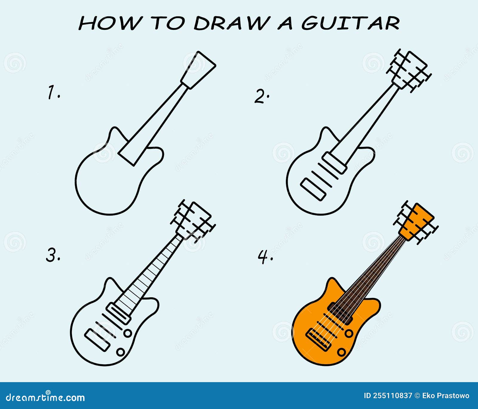 Step by Step To Draw a Guitar. Drawing Tutorial a Guitar. Drawing ...
