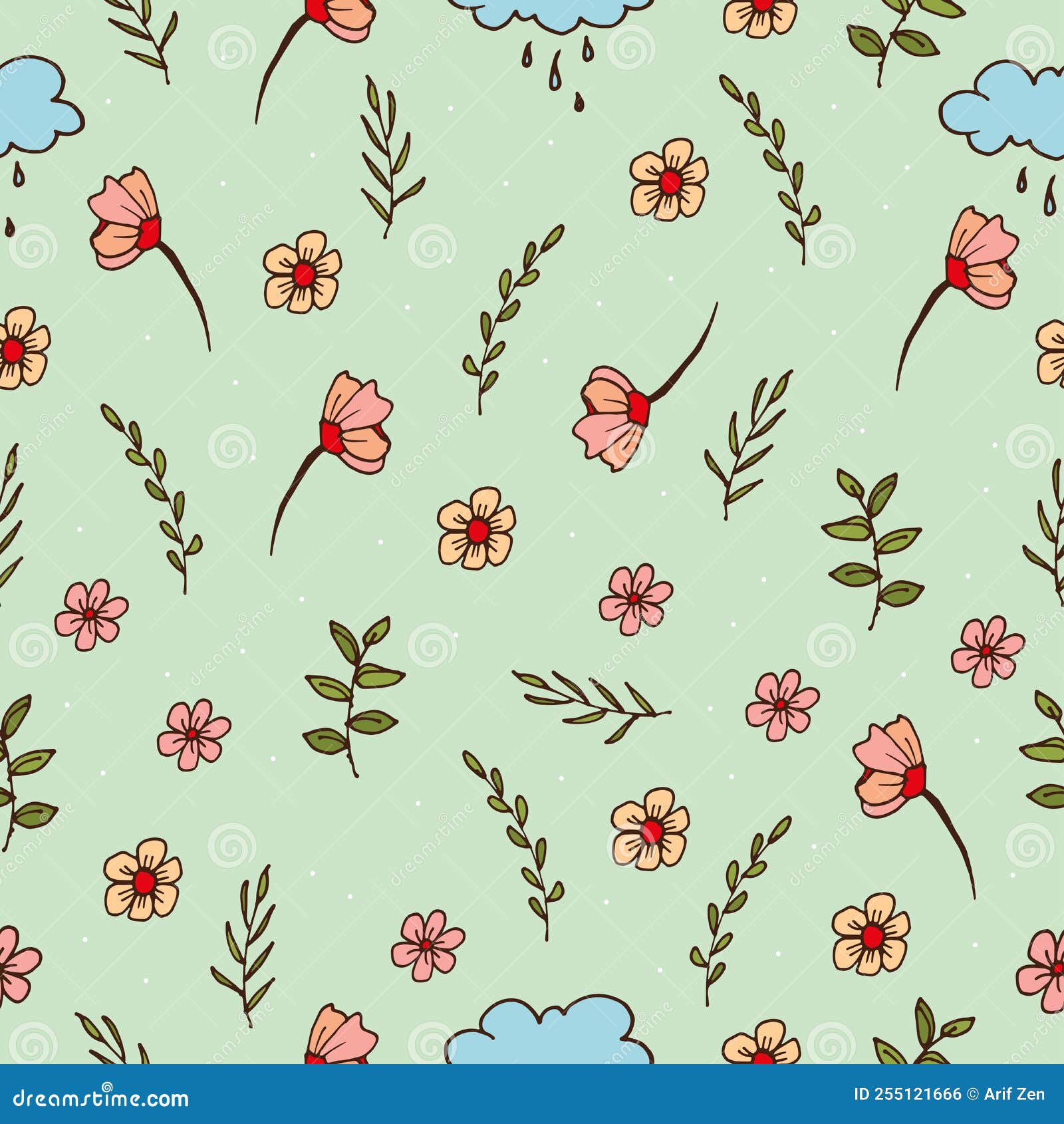 Charming Doodle Flower Square Pattern – Adorable Hand-Drawn Floral ...