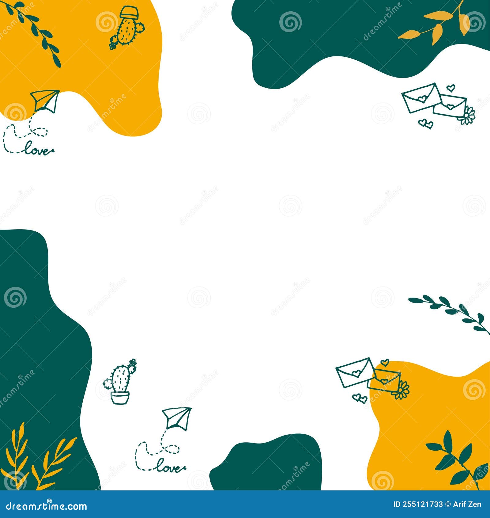 Beautiful Floral Border. Hand Drawn Vector. Green and Yellow Colors ...