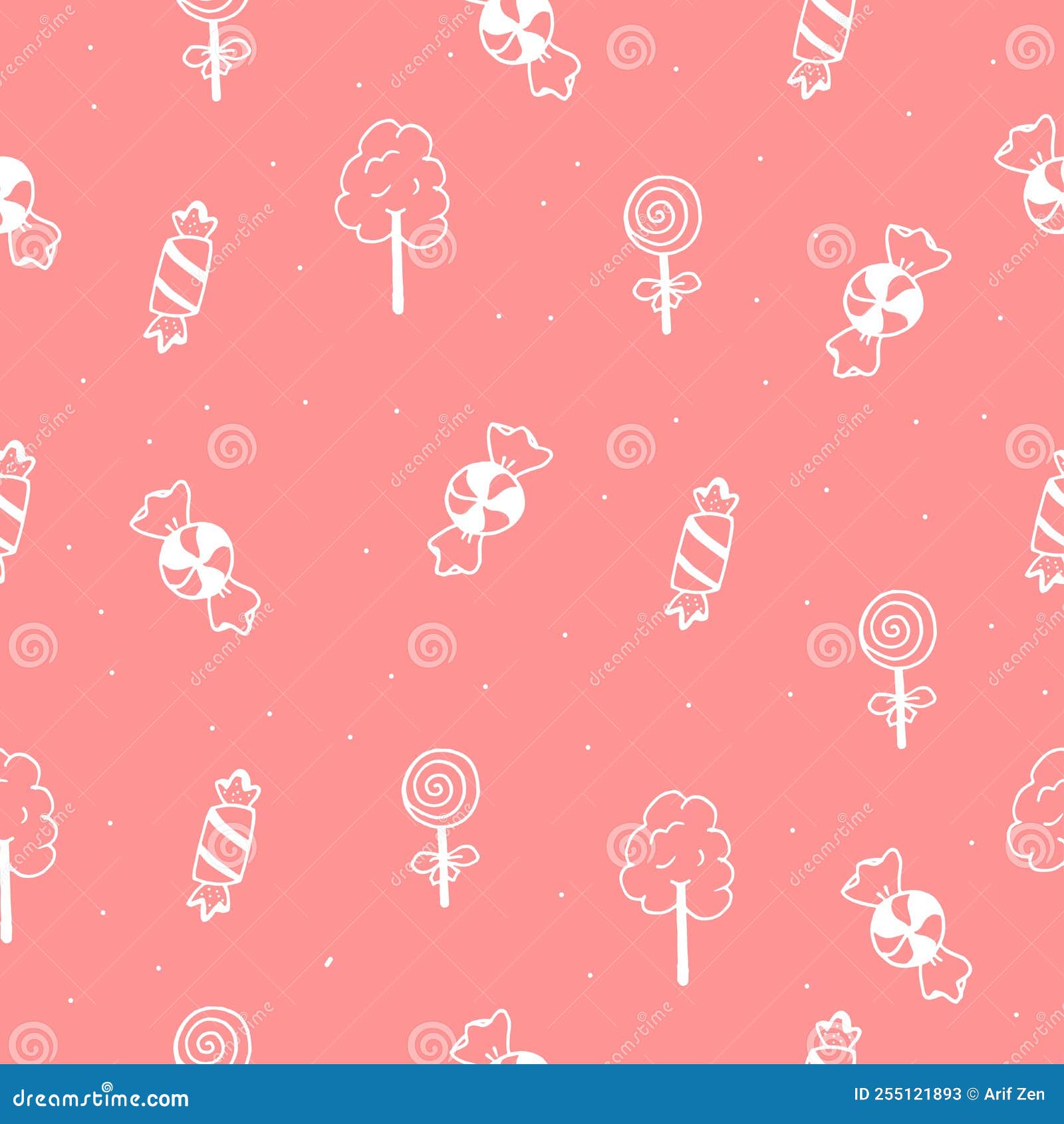 Doodle Fantasy: Candy Set in White Outline Isolated on Pink Background ...