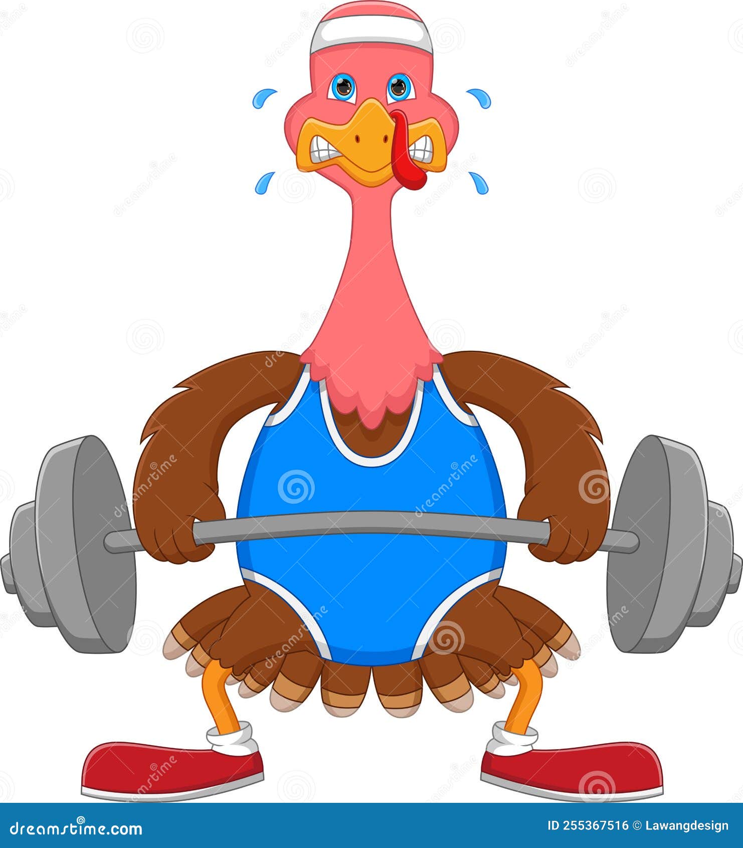 Cartoon Cute Turkey Bird Exercising with Lifting Weights Stock Vector ...
