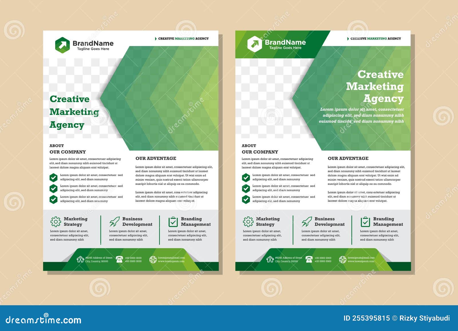 Abstract Geometric Modern Flyer Design Template with Green and Grey ...