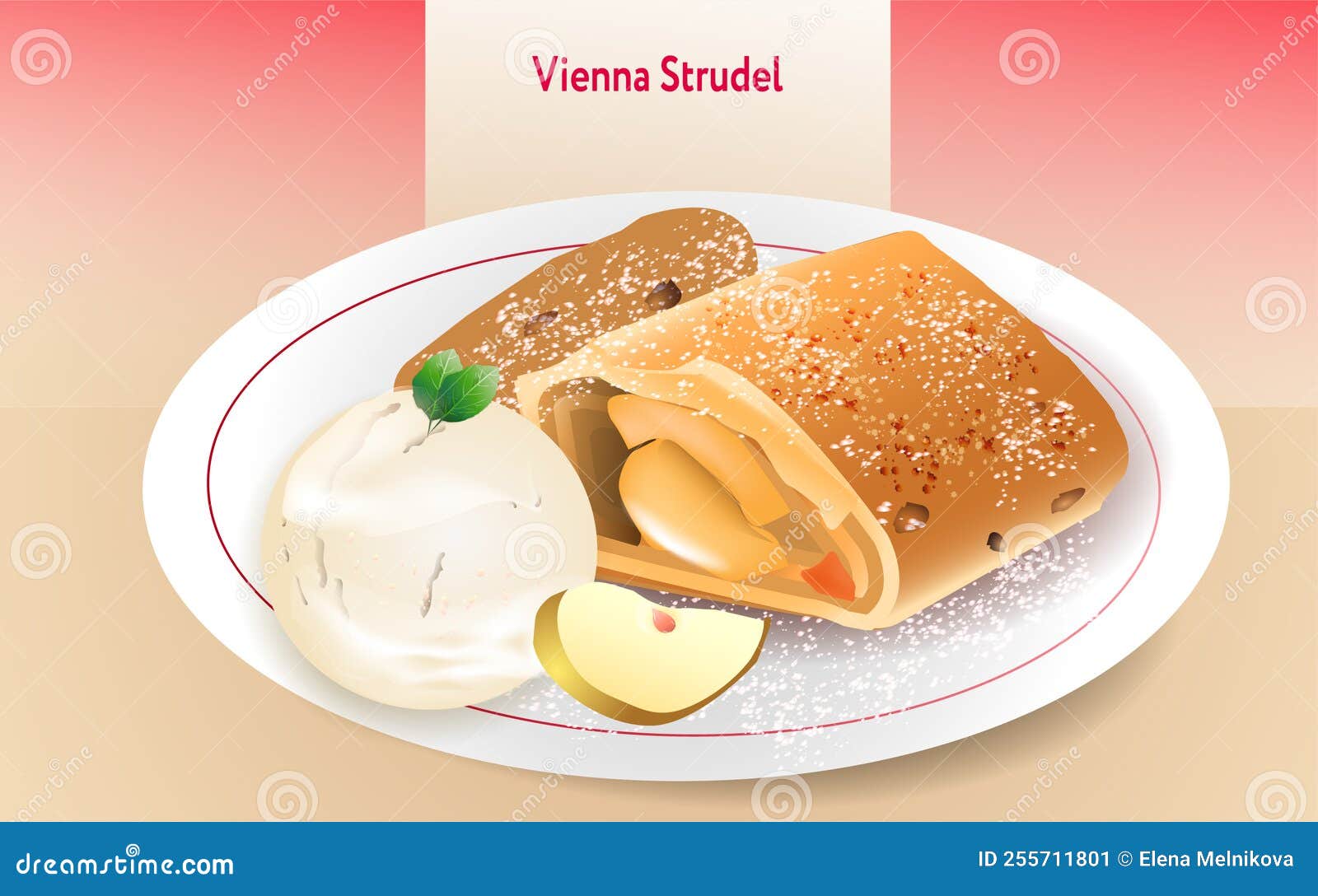 Vienna Strudel With Apples And Ice Cream On The Background Of The ...