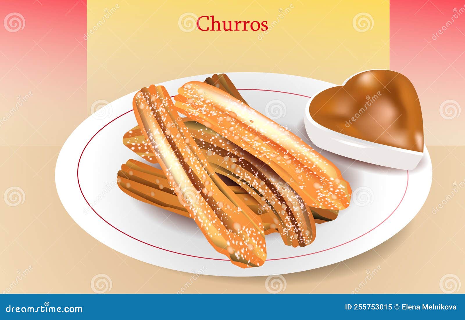 Churros Traditional Spanish Dessert. Colorful Illustration In Cartoon ...