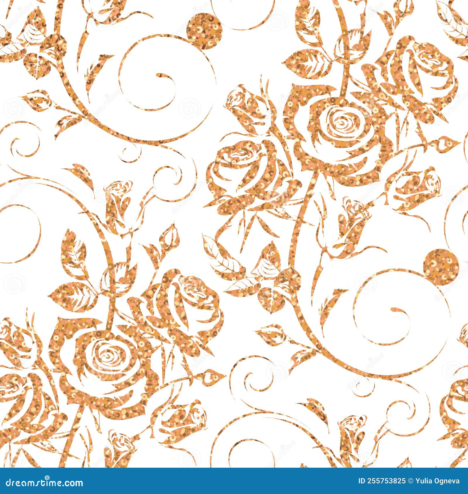 Seamless Floral Pattern with Gold Flowers - Roses on a White Background ...