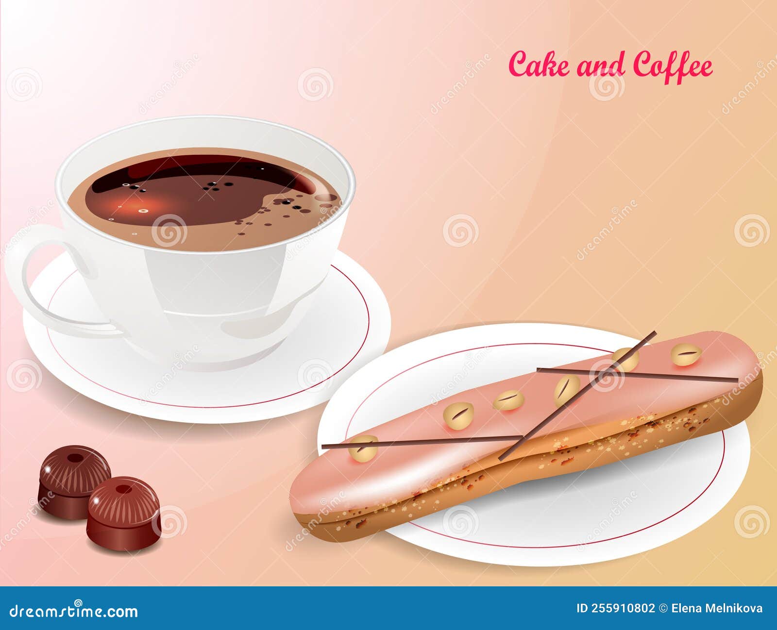 Coffee Cup And Eclair Cake Vector Illustration | CartoonDealer.com ...