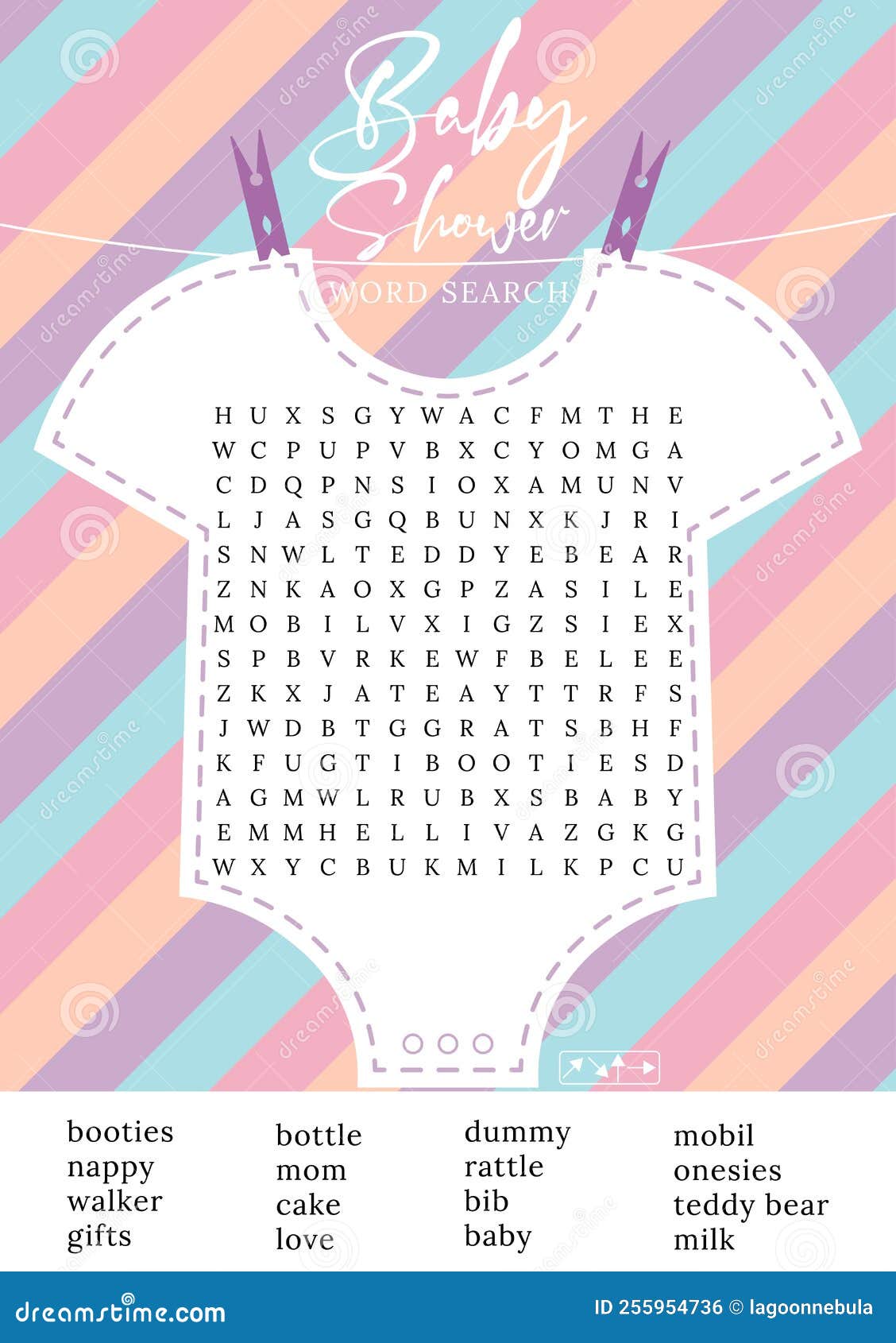 Baby Shower Word Search Puzzle Game. Printable Party Card Stock Vector ...