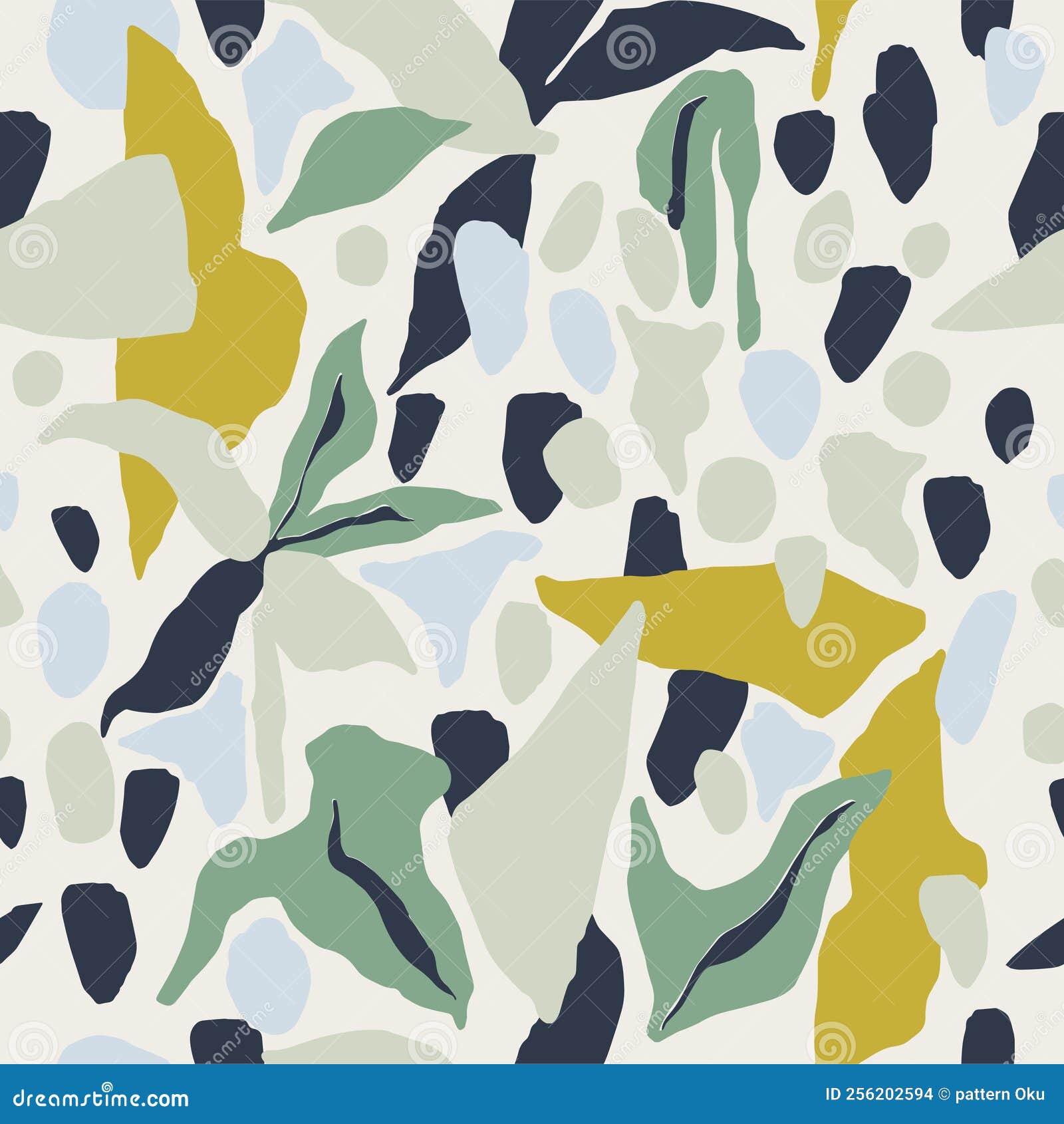 Vector Abstract Shapes and Leaf Illustration Seamless Repeat Pattern ...