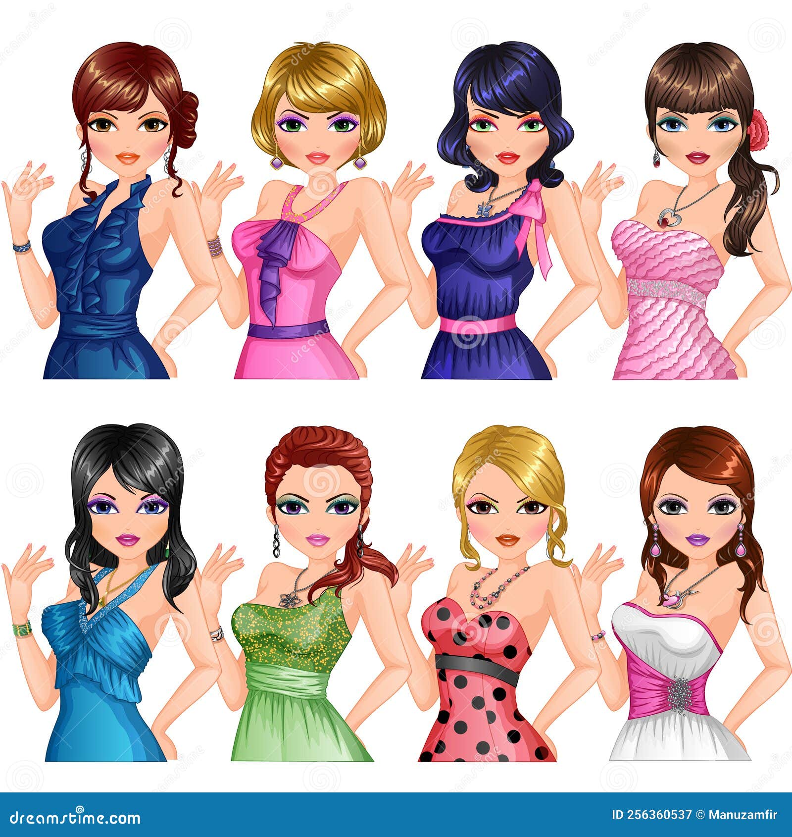 Beauty Salon Girly Cartoon Character Set Stock Vector - Illustration of ...