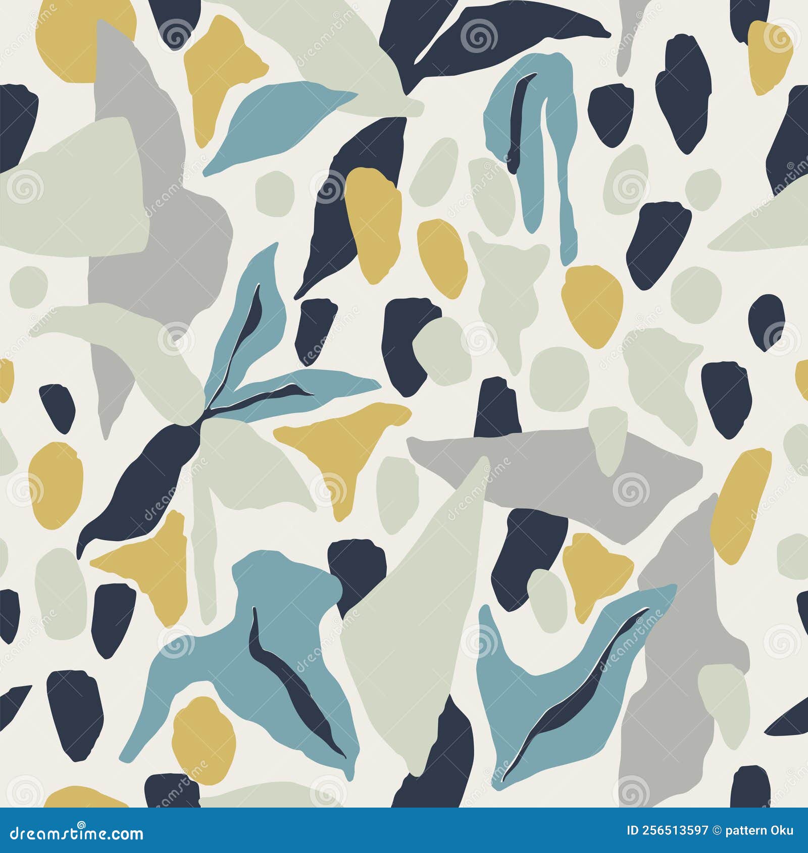 Vector Abstract Shapes and Leaf Illustration Seamless Repeat Pattern ...