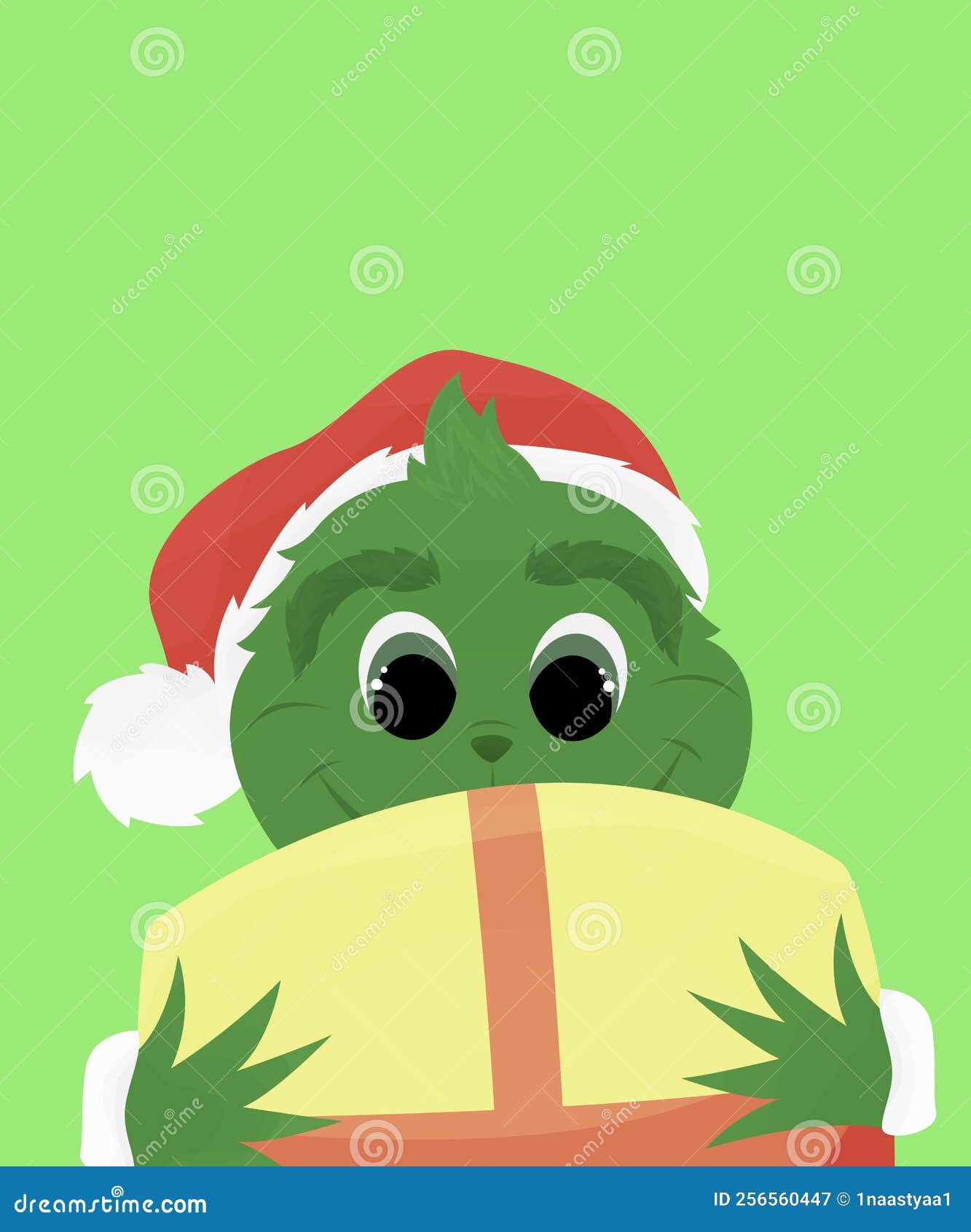 Smiling Grinch in Santa Hat Hugging Big Gift Stock Vector ...
