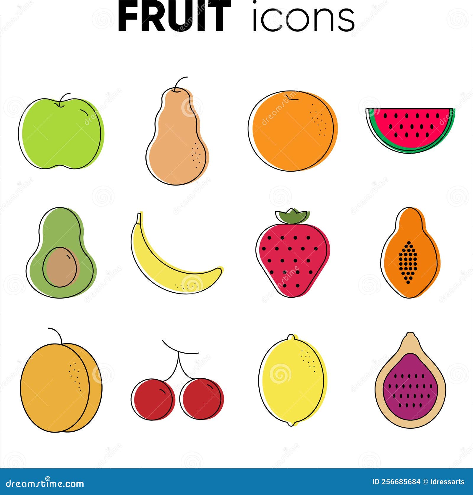 Fruit color icons stock vector. Illustration of icons - 256685684