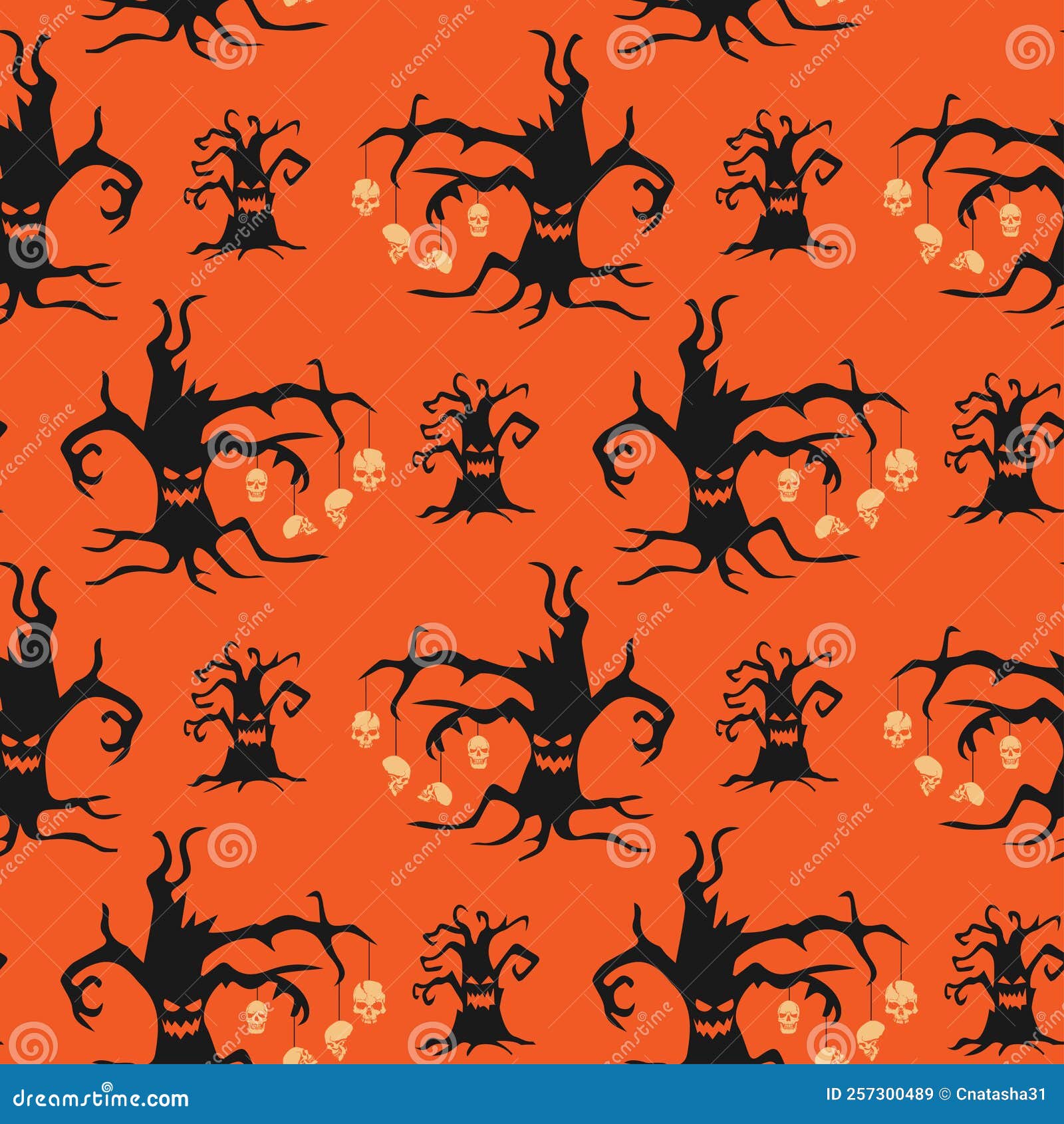 Halloween Seamless Pattern. Scary Trees with Hanging Skulls Stock ...