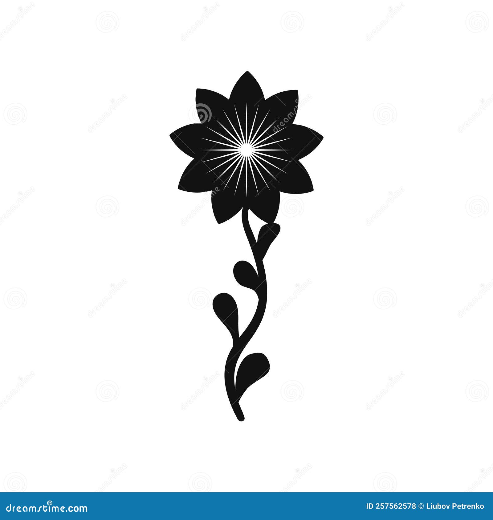 Black Flower and Leafs on White Background Stock Vector - Illustration ...