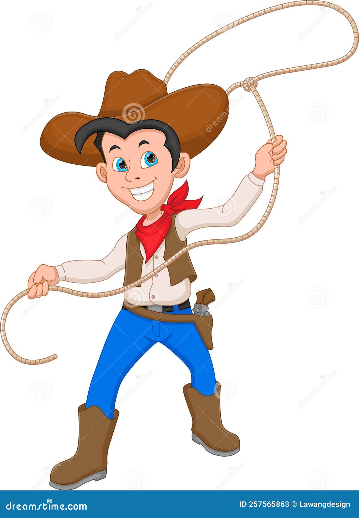 Cowboy Kid Twirling A Lasso Cartoon Vector | CartoonDealer.com #58037591