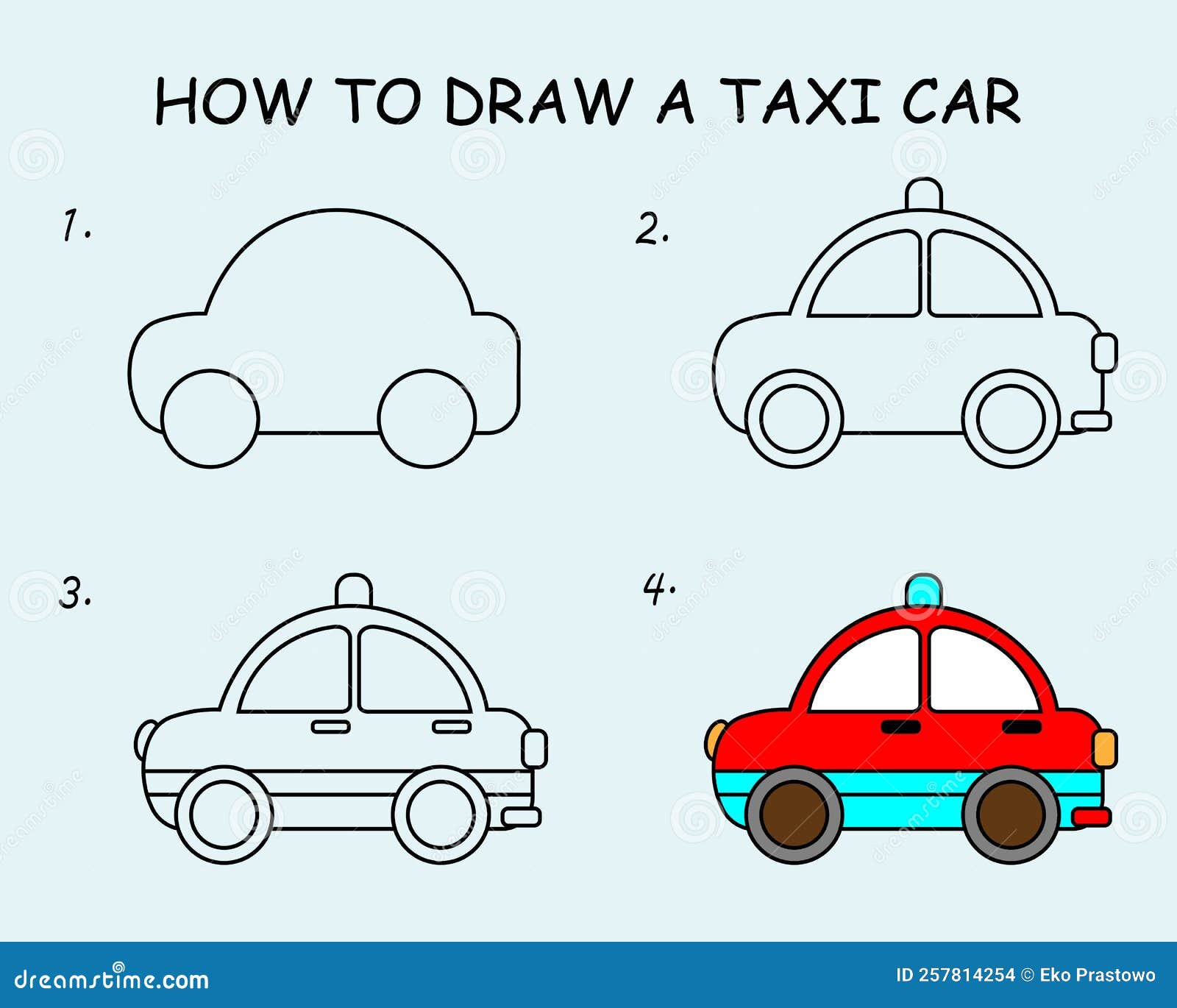 Step by Step To Draw a Taxi Car. Drawing Tutorial a Taxi Car. Drawing ...