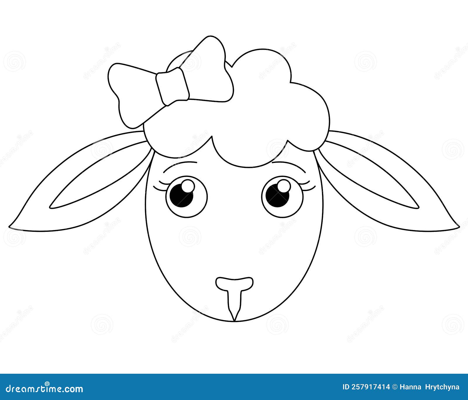 The Head of a Cute Cartoon Sheep with a Bow is a Vector Linear Picture ...