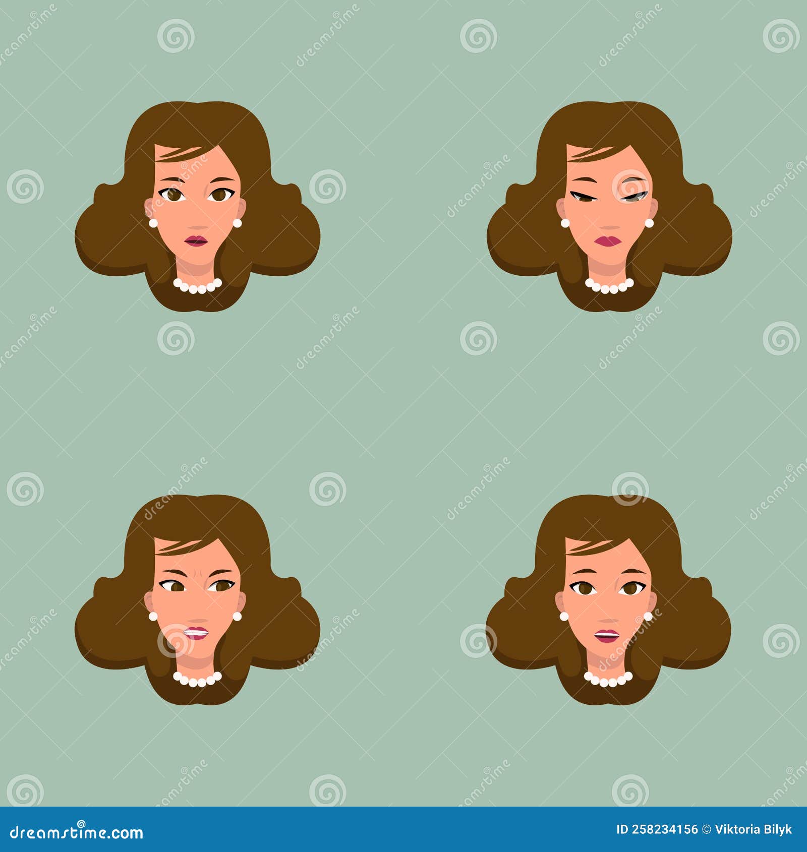 Young Woman Portrait with Different Emotions. Calmness, Anger, Surprise ...