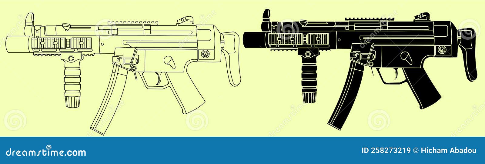MP5 SD6 with silencer stock vector. Illustration of machine - 258273219