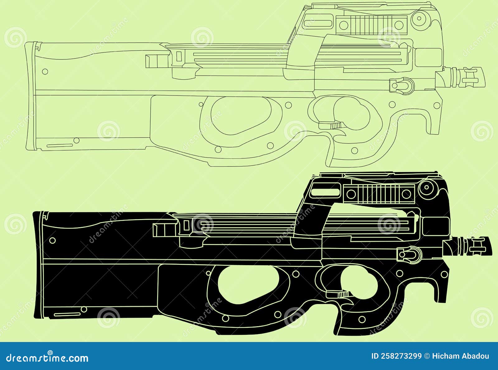 FN-P90 machine Gun stock vector. Illustration of shirt - 258273299
