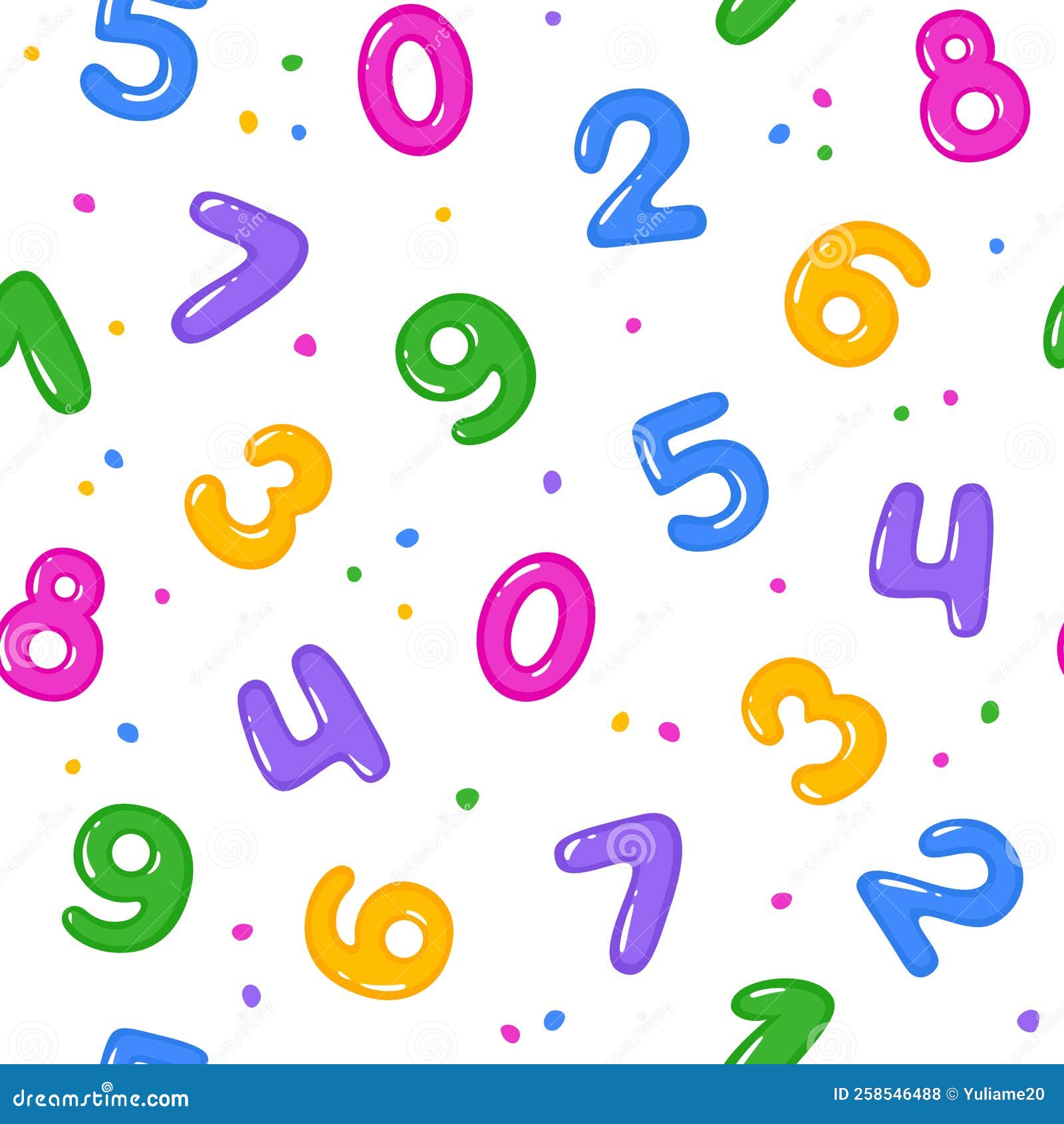 Kids Seamless Pattern with Colorful Cartoon Numerals and Dots ...