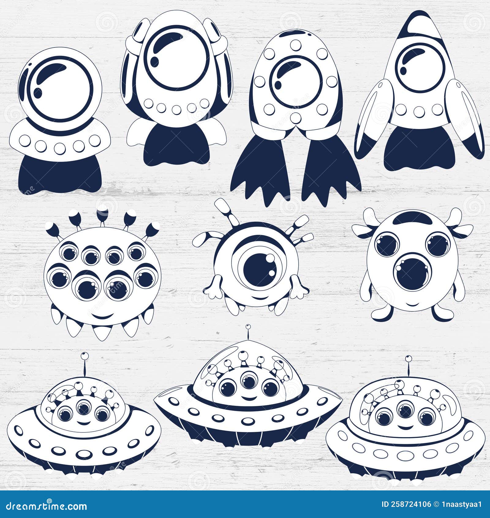 Space Stickers with Rockets and Cute Alien Characters and Aliens in ...