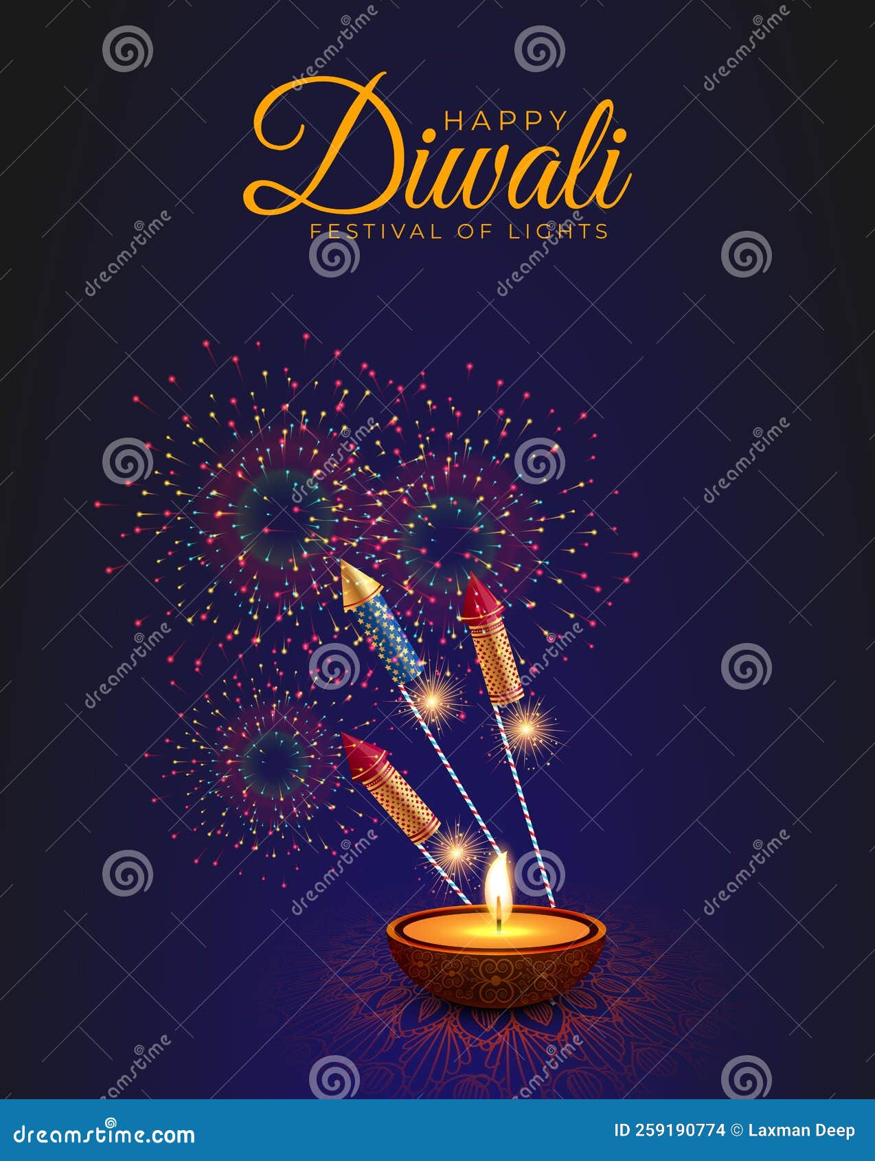 Firecracker on Happy Diwali Holiday Background for Light Festival of ...