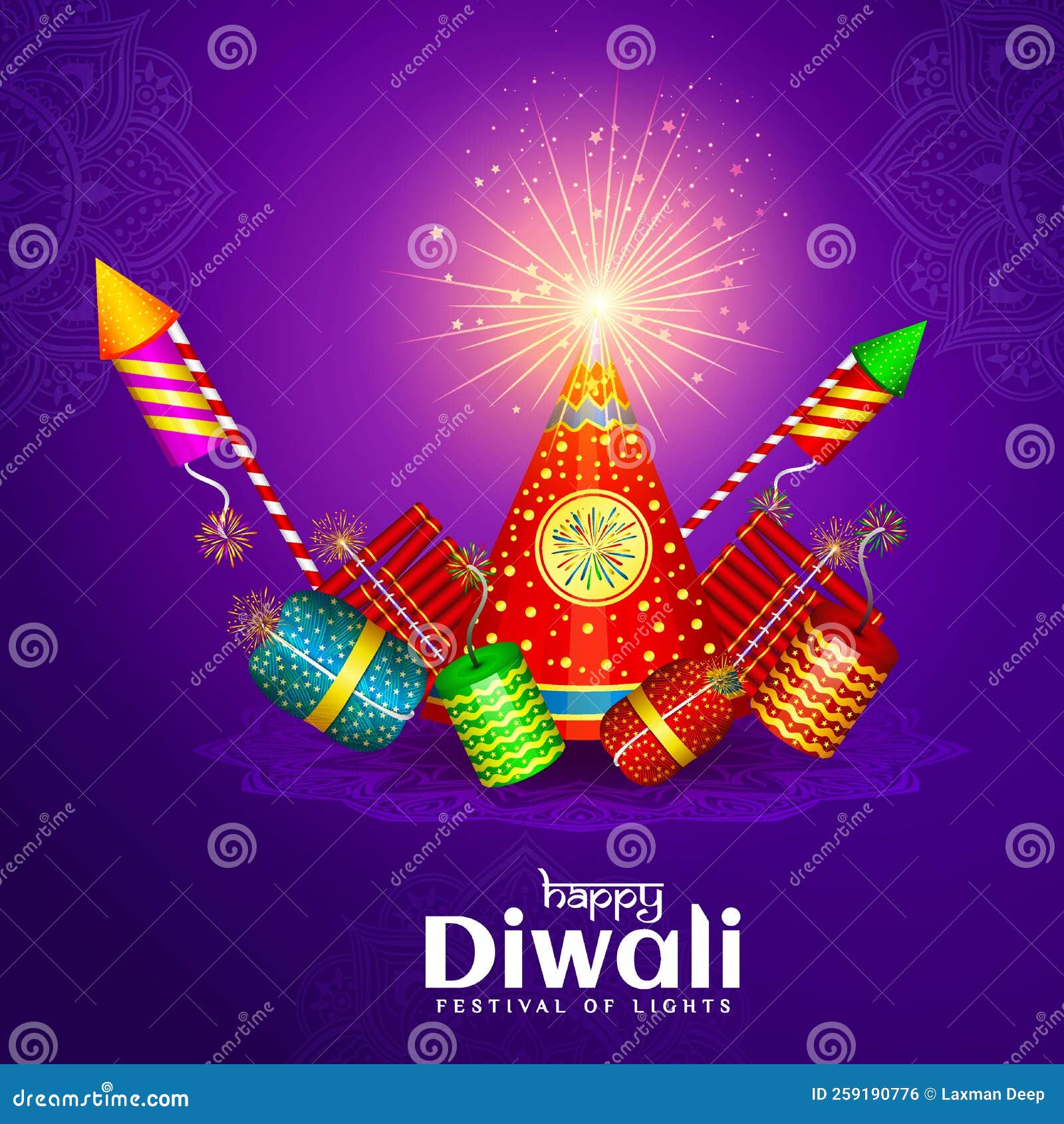 Firecracker on Happy Diwali Holiday Background for Light Festival of ...