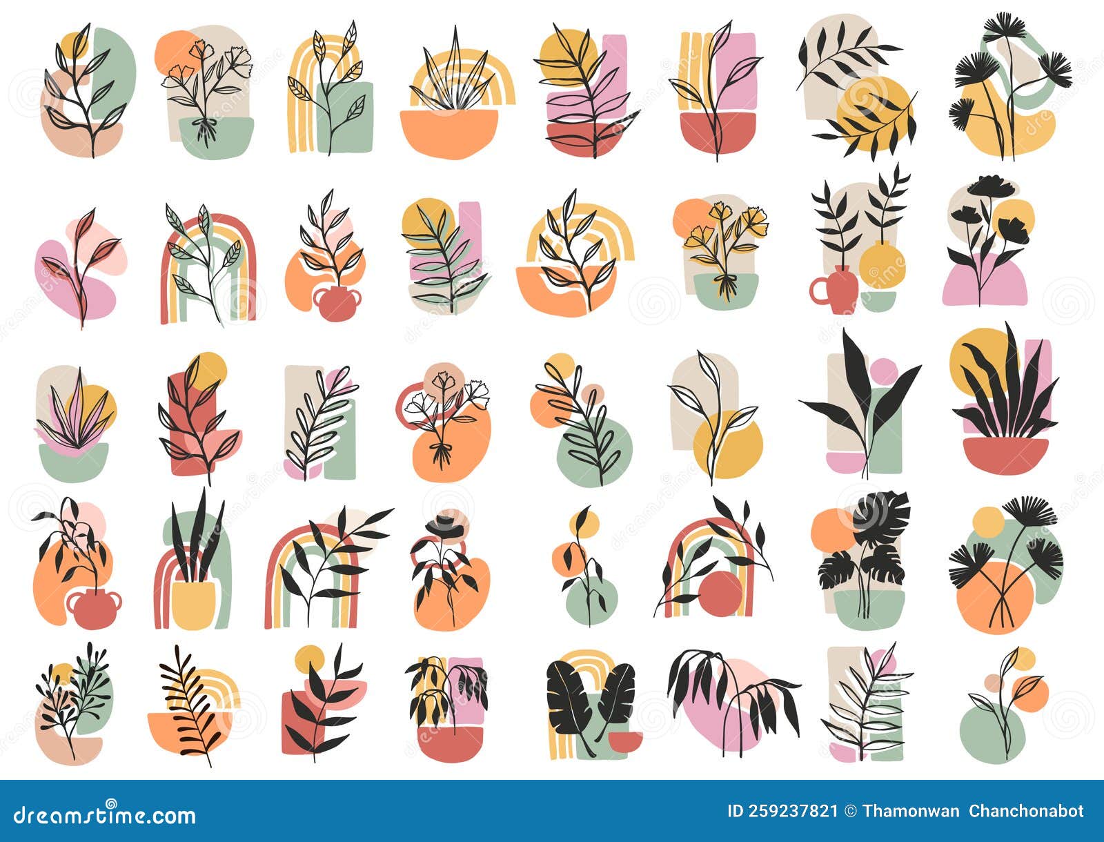 Minimal Art Abstract Plants Vector Design Stock Vector - Illustration ...