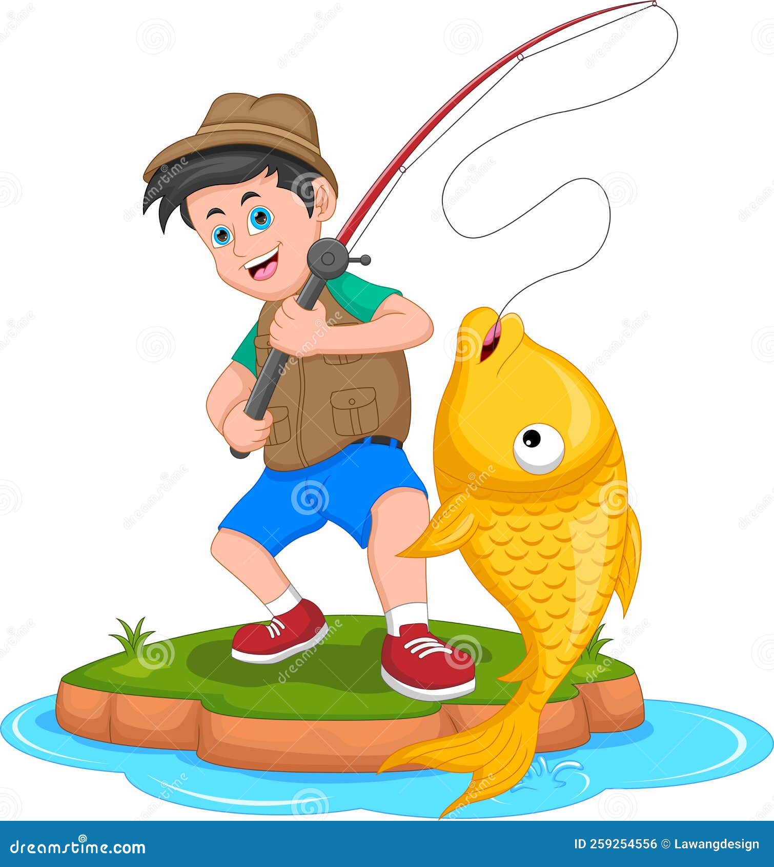 Cute Boy Fishing Cartoon On White Background Vector Illustration ...