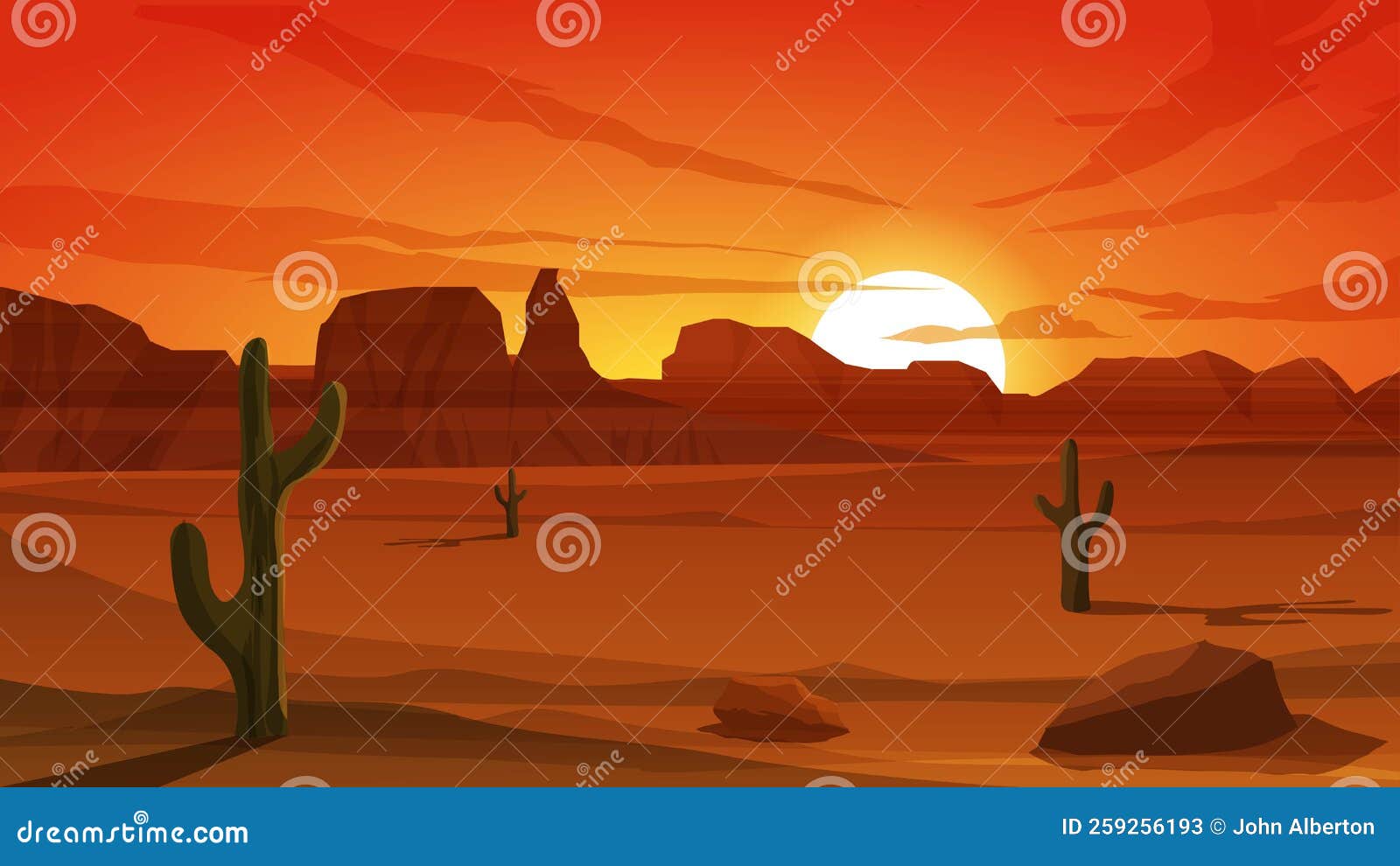 Vector Sunset Over Western Desert Stock Illustration - Illustration of ...