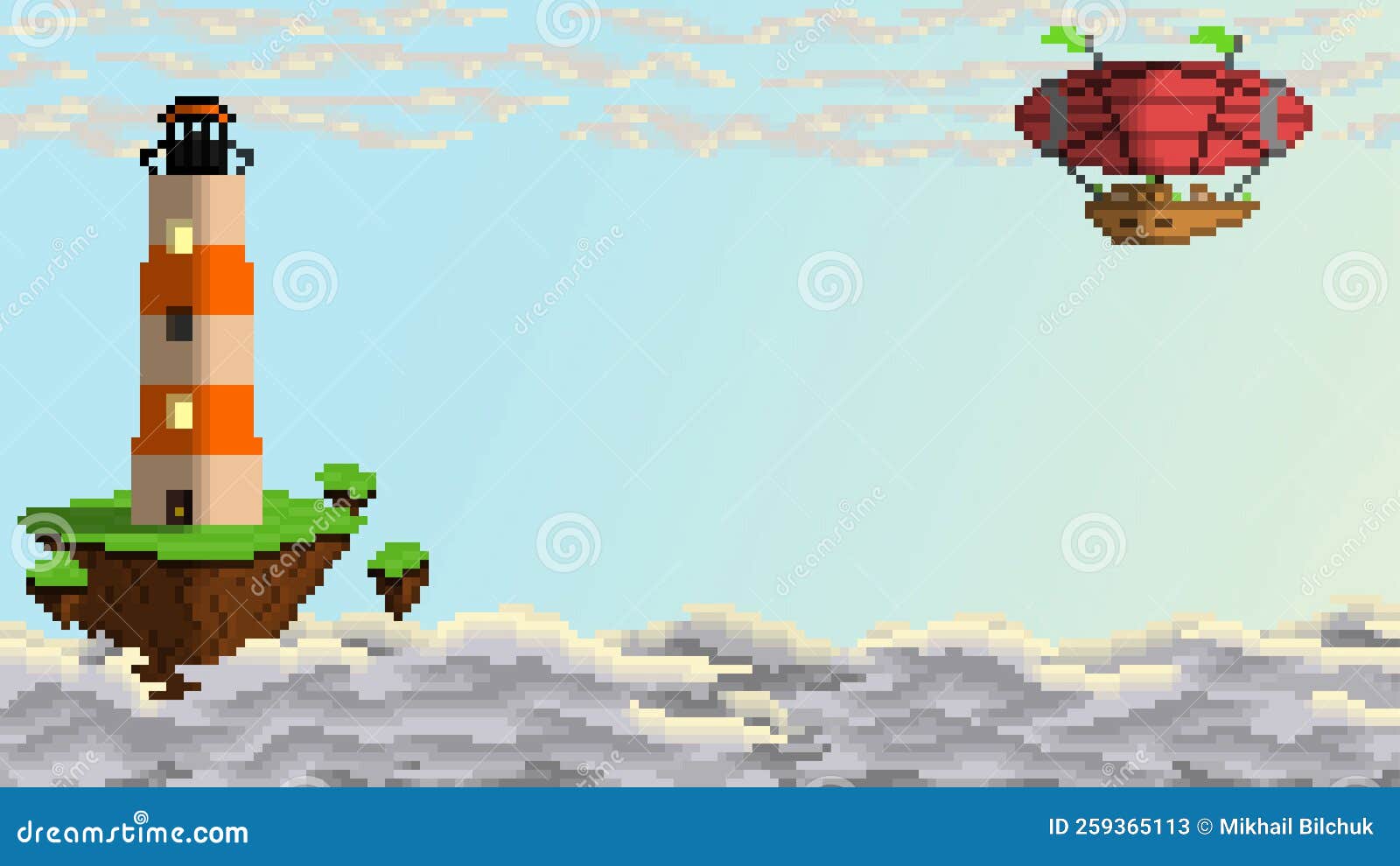 Pixel Art Lighthouse Set With Cliffs Seagulls And Waves. Stock ...