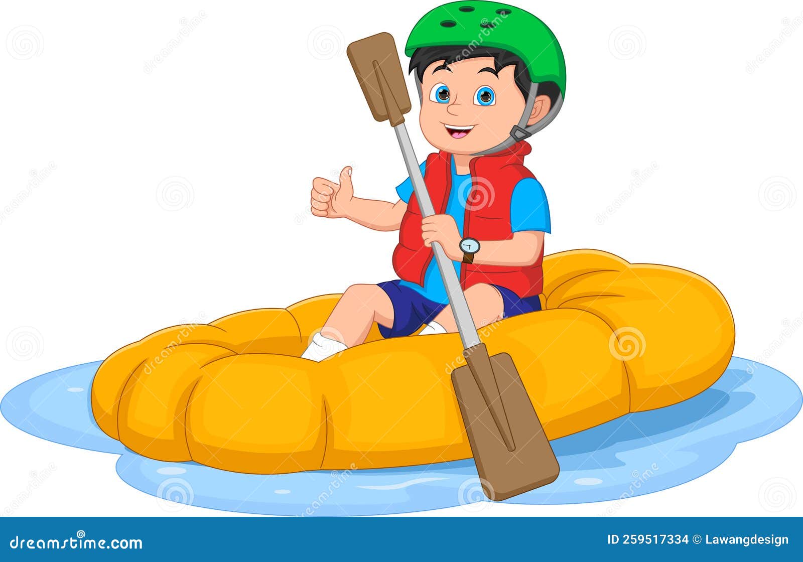 Cartoon Little Boy Rowing Inflatable Boat Stock Vector - Illustration ...