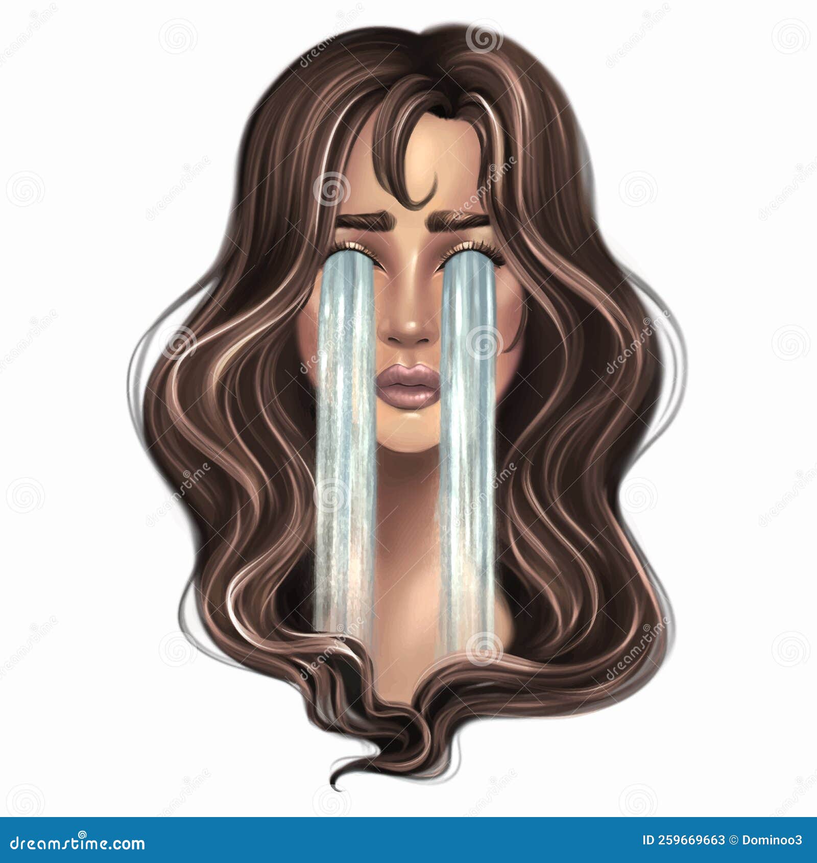 The Girl with the Waterfall of Tears from Her Eyes. Stock Vector ...