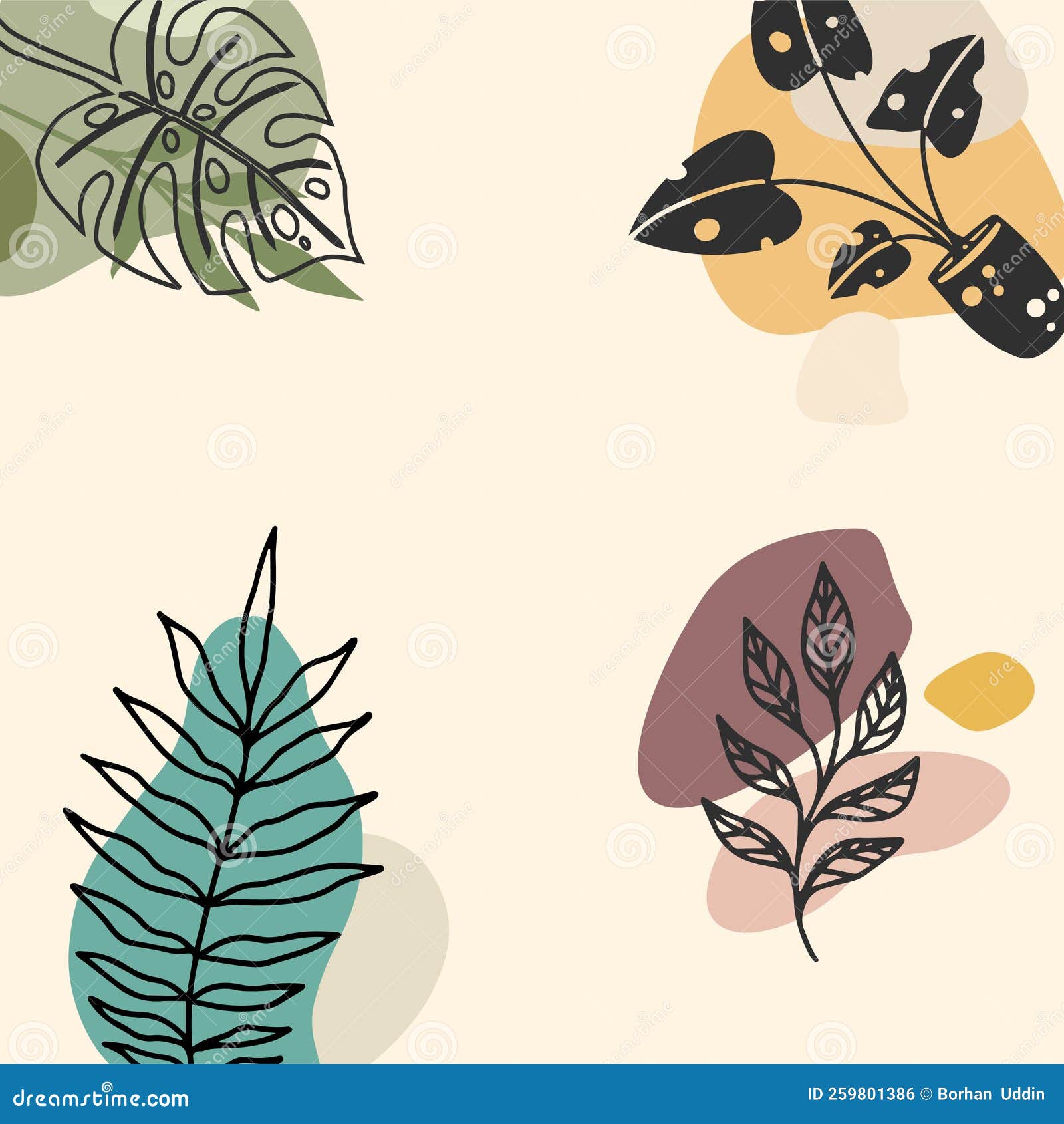 Boho Leaf Wall Art Illustration Vector Background Sketch. Stock Vector ...