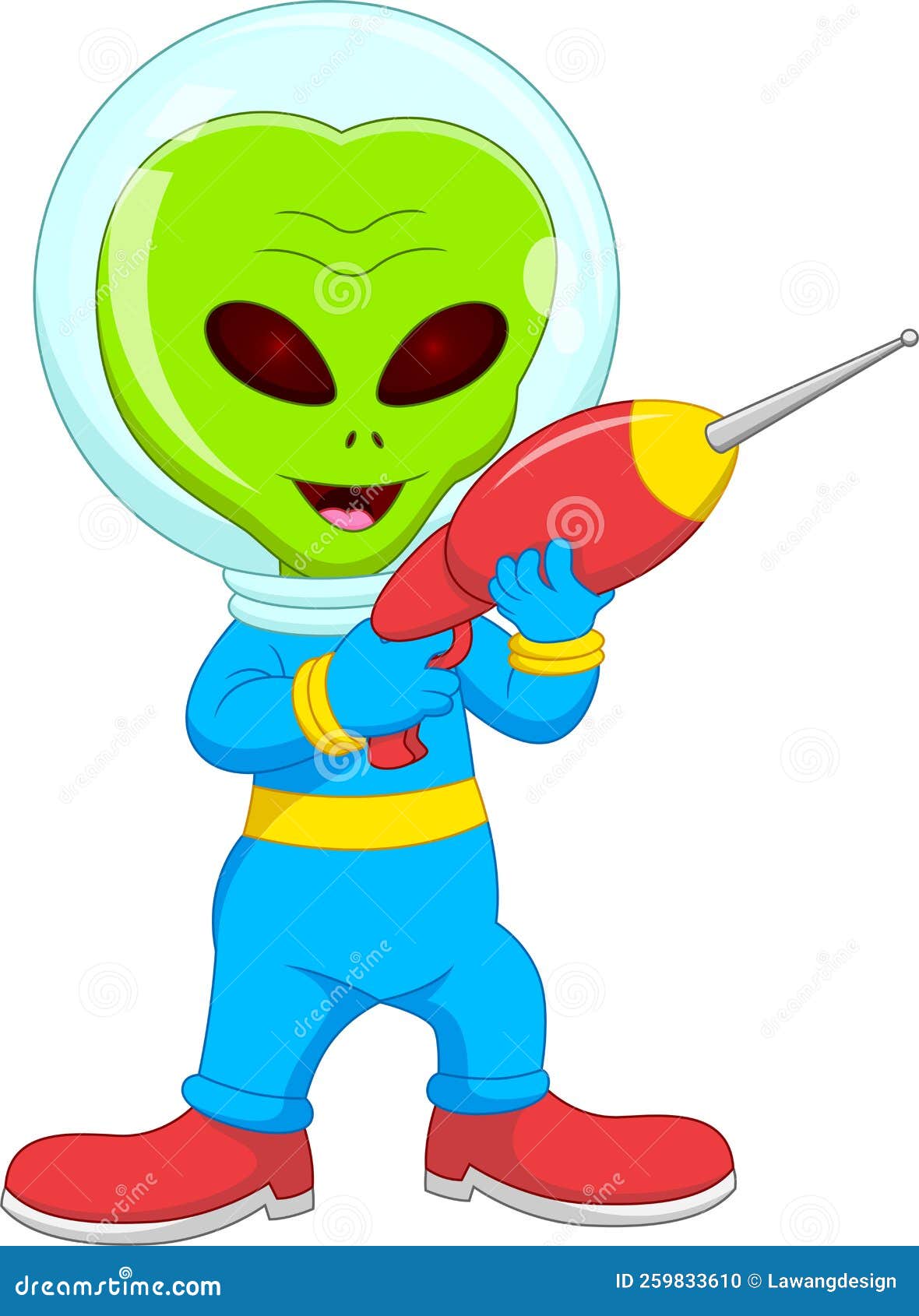 Cartoon alien holding gun stock vector. Illustration of comic - 259833610
