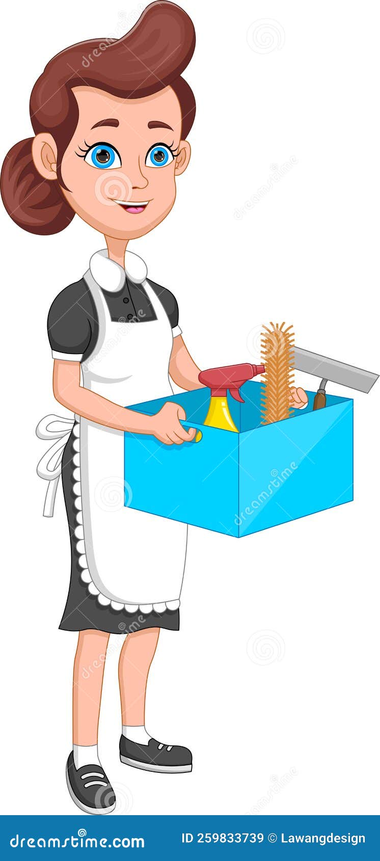 Cartoon Maid with Cleaning Tools Stock Vector - Illustration of ...