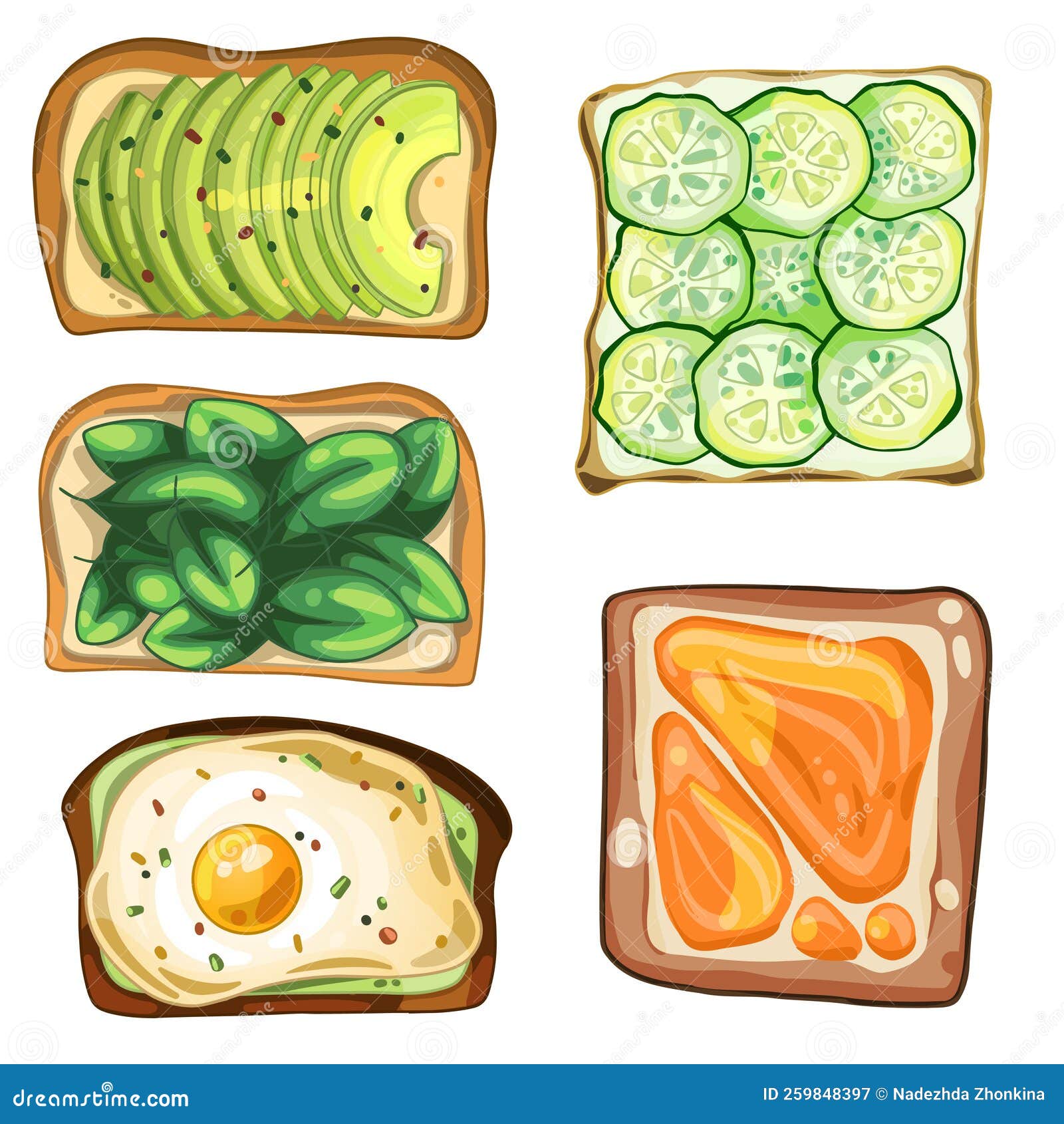 A Set of Toasts with Different Fillings Stock Vector - Illustration of ...