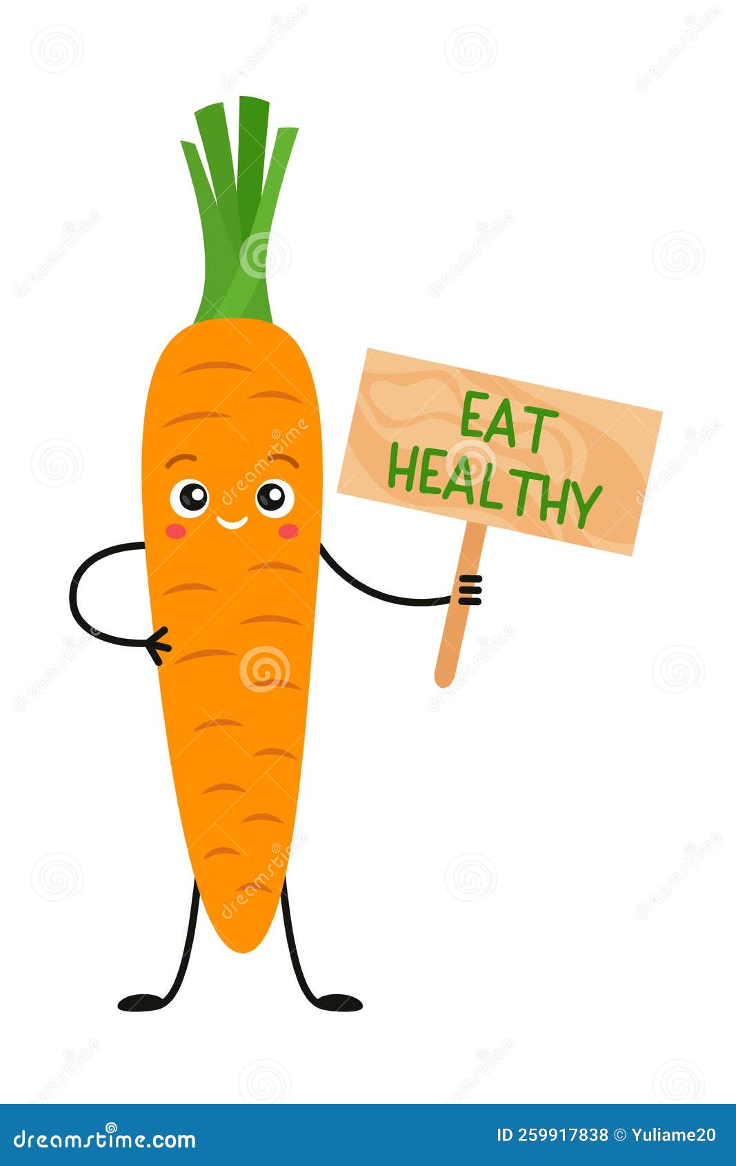 Cute Carrot with "eat Healthy" Sign in a Hand. Fresh Vegetables ...