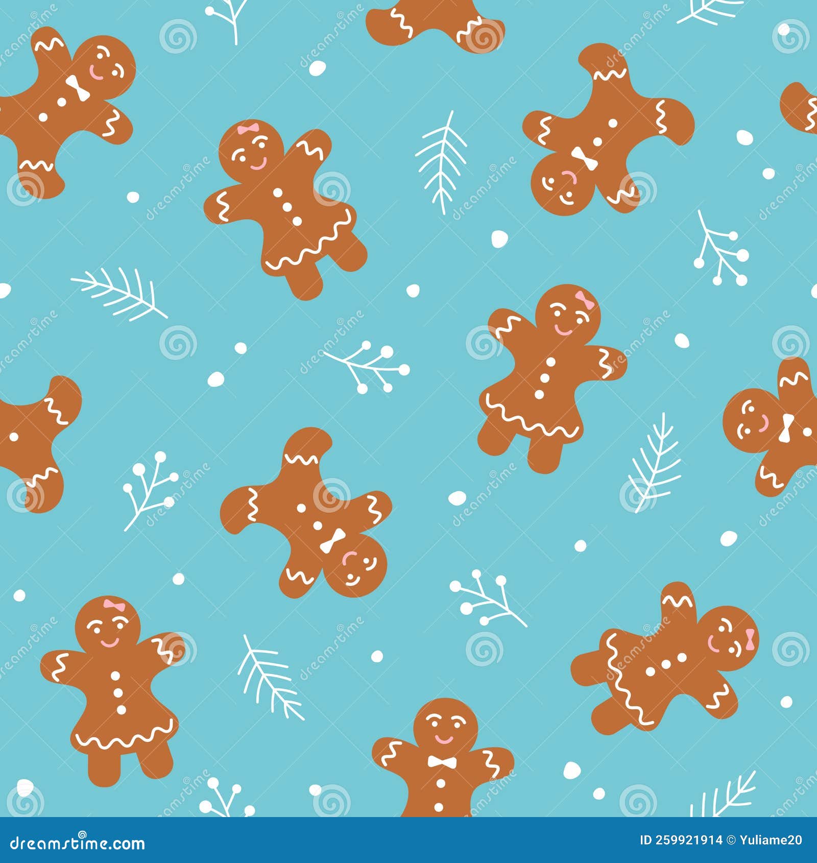 Christmas Seamless Pattern with Gingerbread Man and Woman and White ...