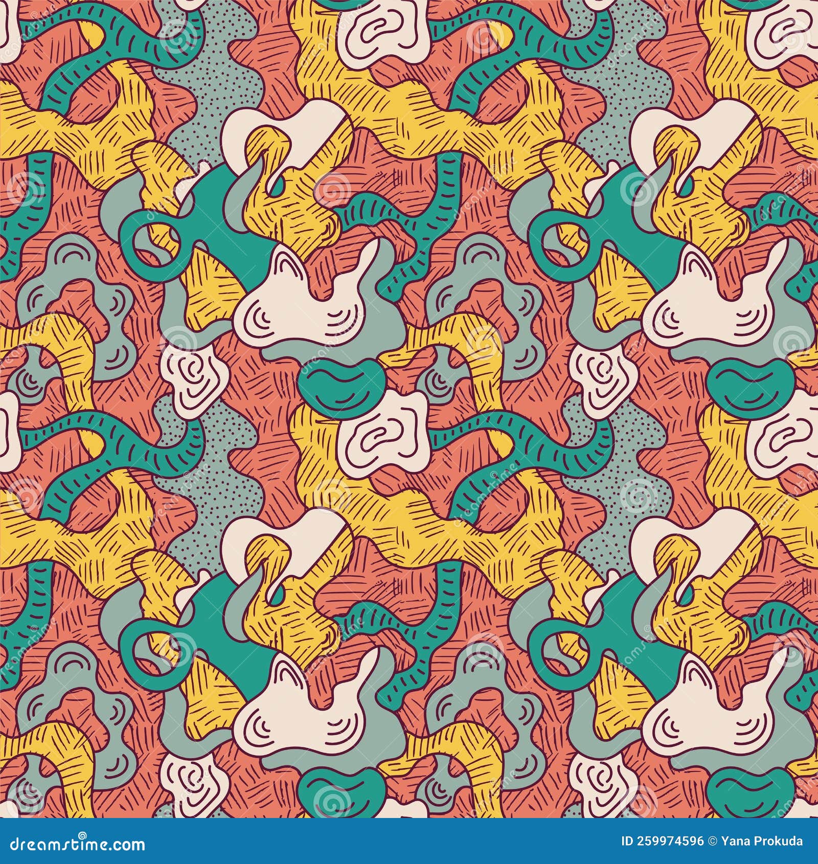 Unusual Abstract Seamless Pattern with Hand Drawn Wave Elements Stock ...