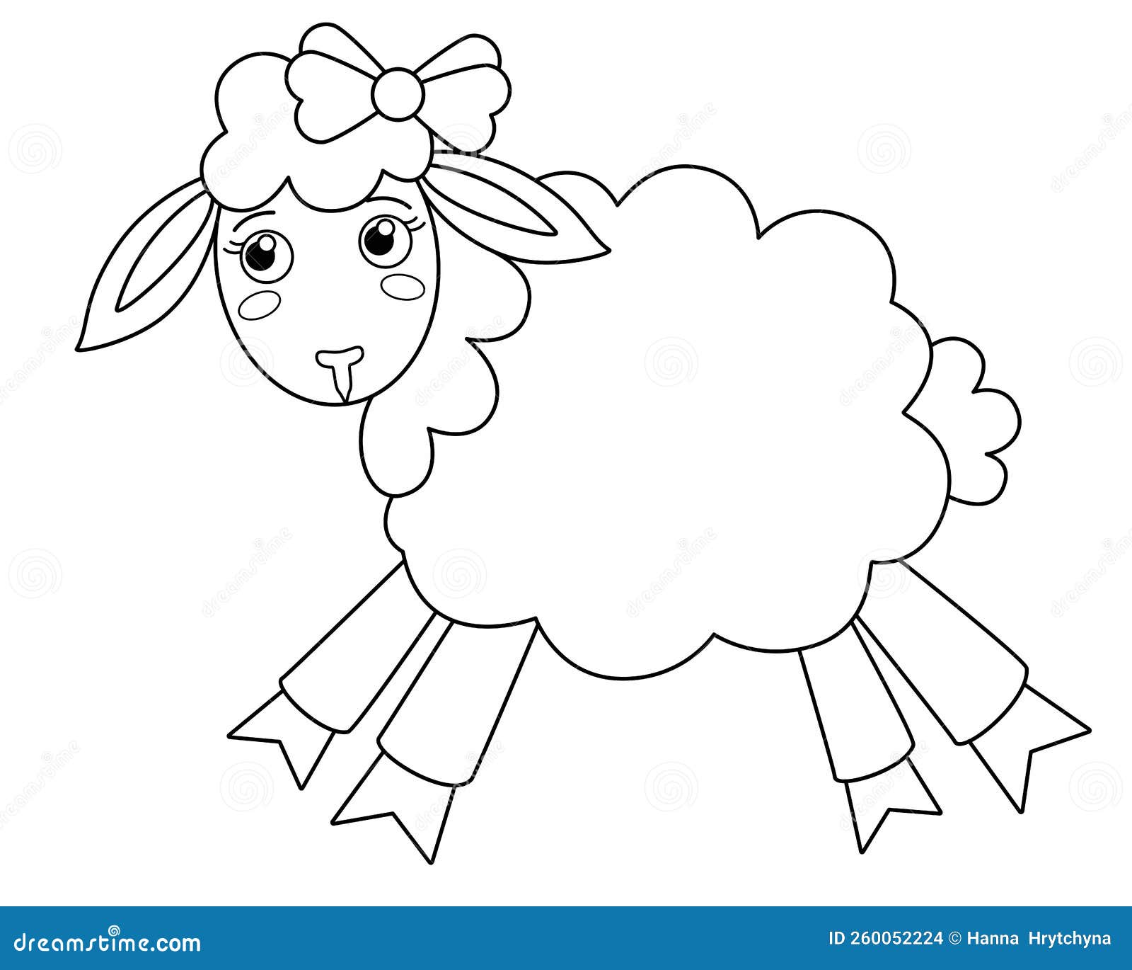 Lamb, Cute Little Sad Sheep with a Bow - Vector Linear Picture for ...