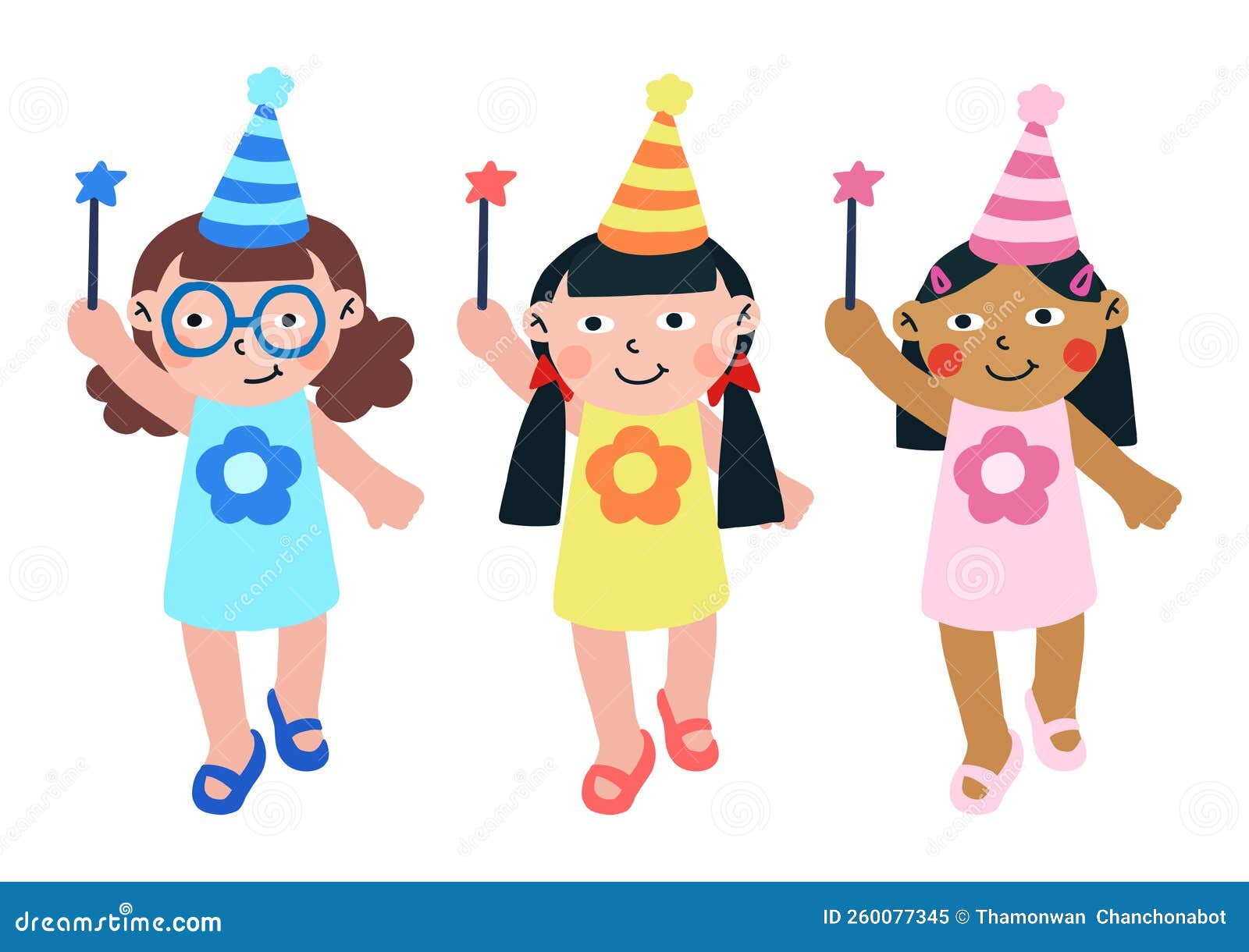 Tree Girls Wearing Princess Dress Children Charactor Design Set Stock ...