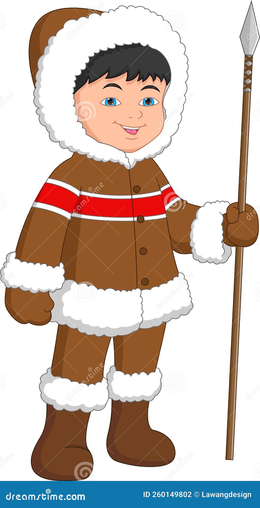 Cartoon Cute Eskimo Boy with a Spear Stock Vector - Illustration of ...