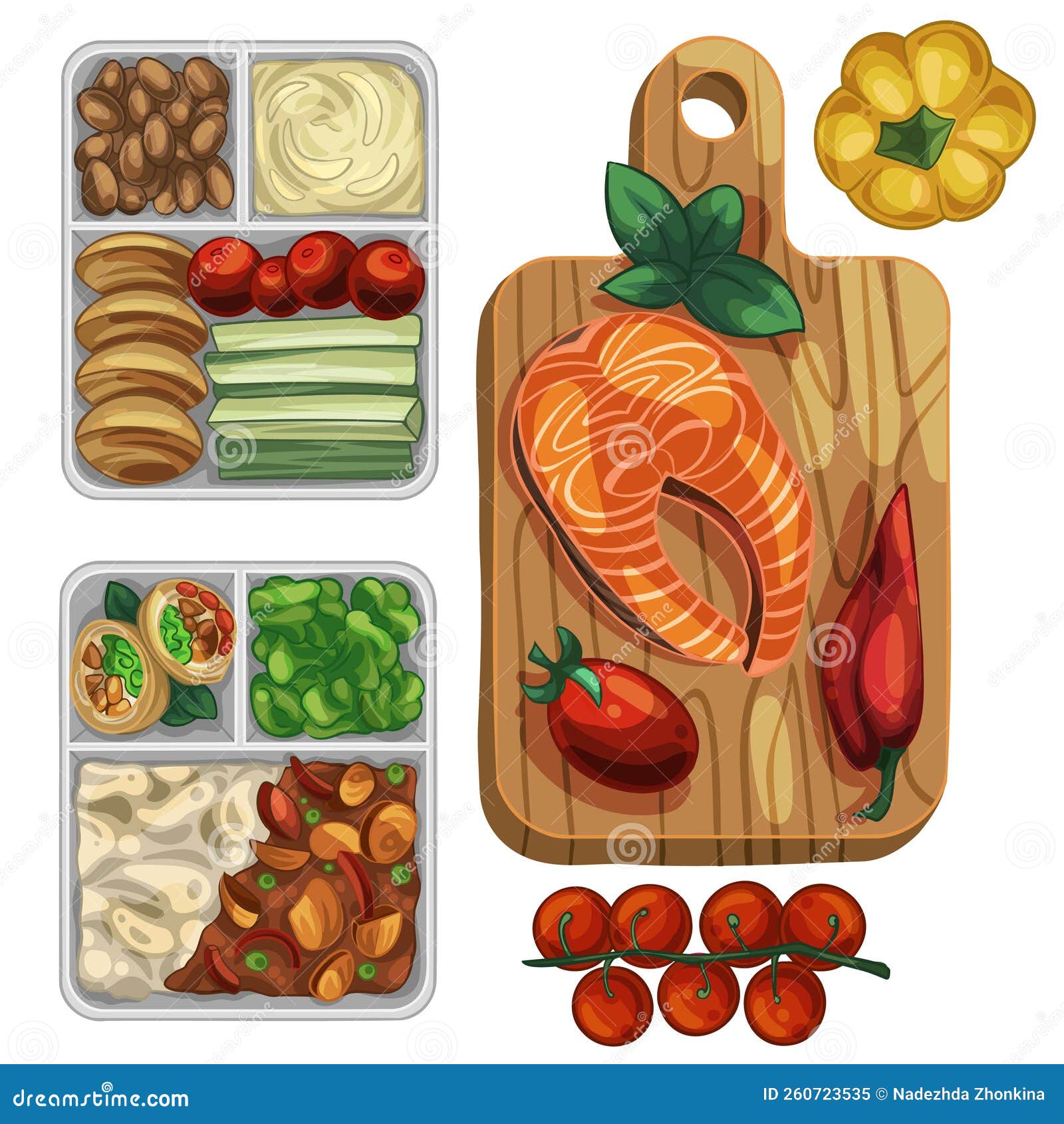 A Set of Lunch Boxes for a Full and Healthy Snack. Stock Vector ...