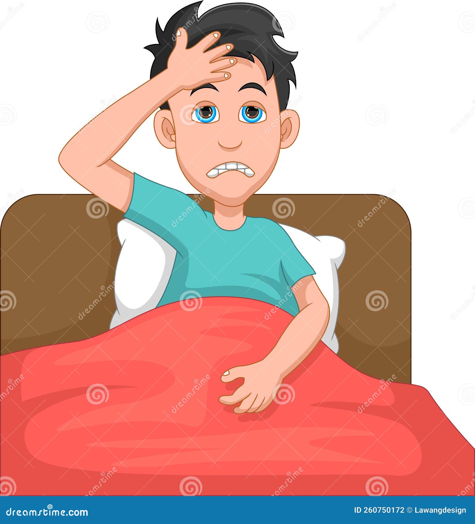 Cartoon sick boy in bed stock vector. Illustration of resting - 260750172
