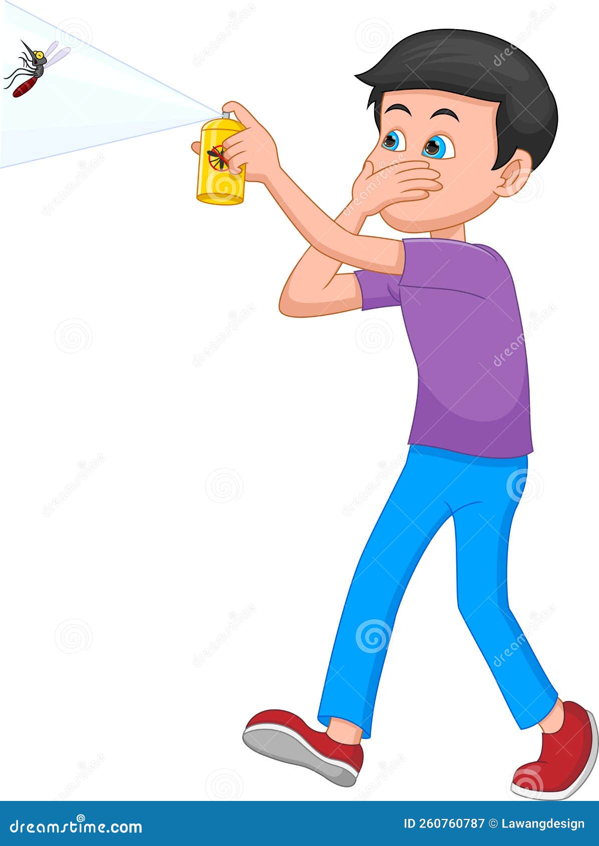 Cartoon Boy Spraying Insect Killer To Mosquitoes Stock Vector ...