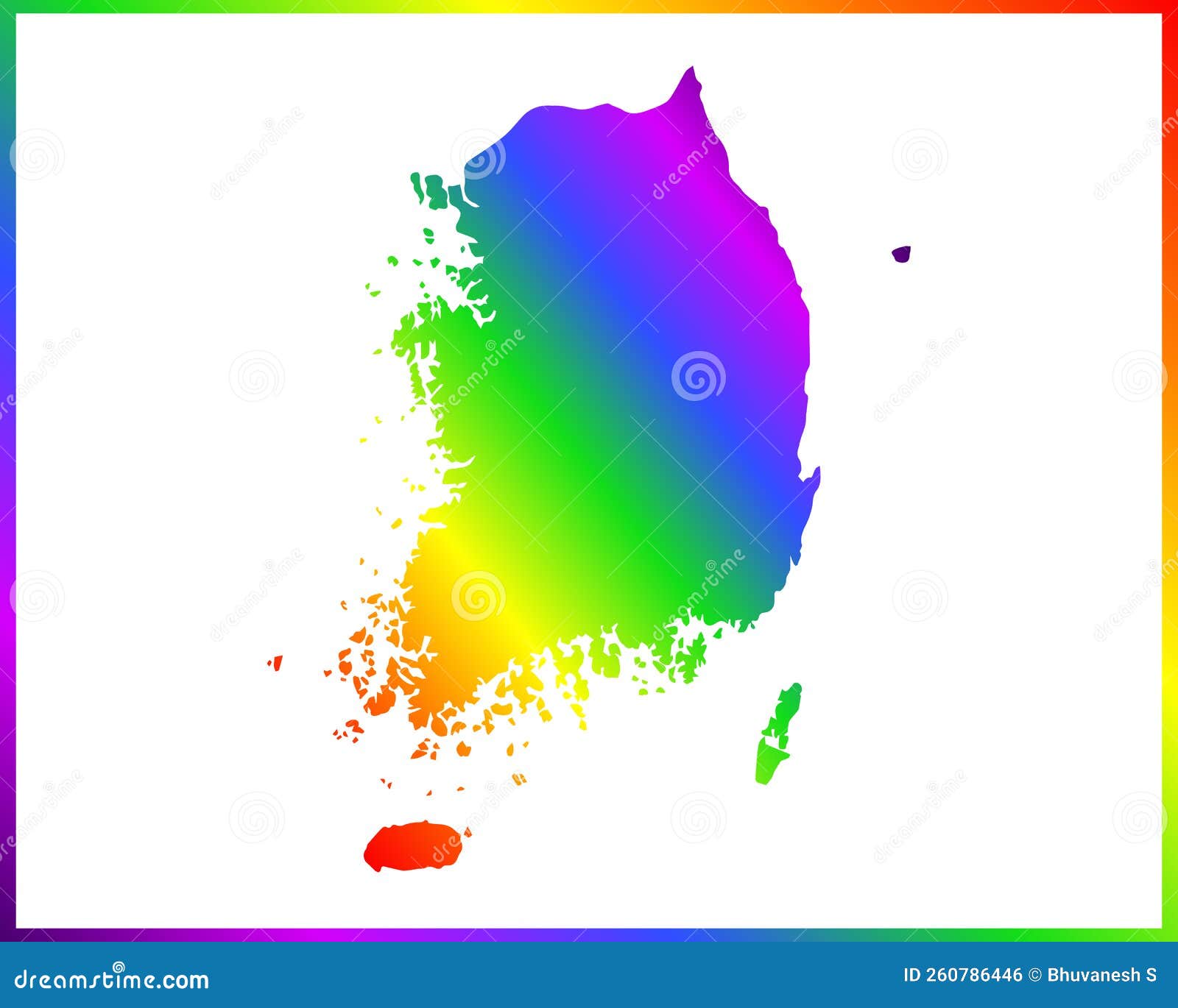 Rainbow Colored Gradient Map of Country South Korea Isolated on White ...