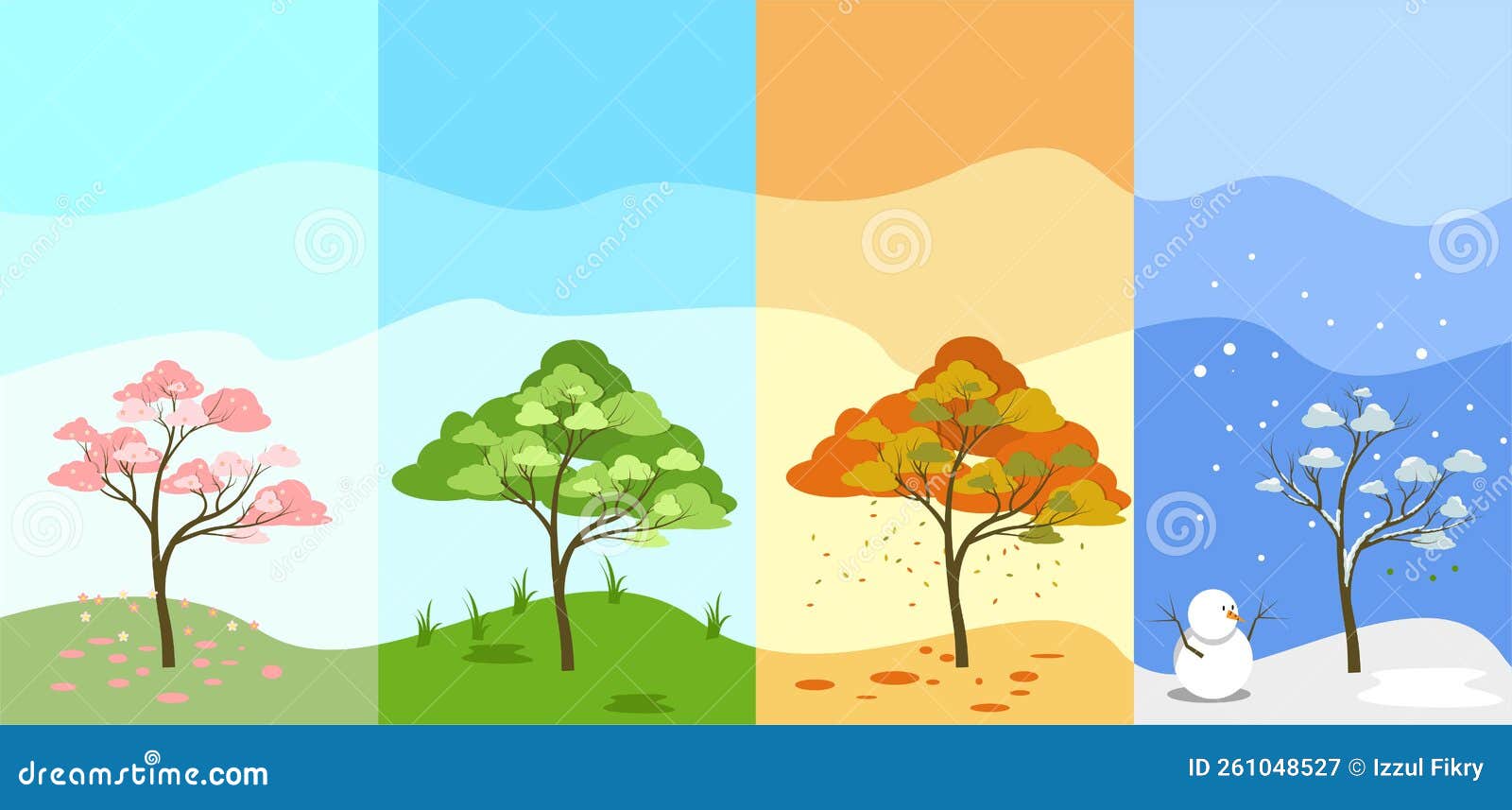 4 Season Tree with Landscape All Season Different in Environment Stock ...
