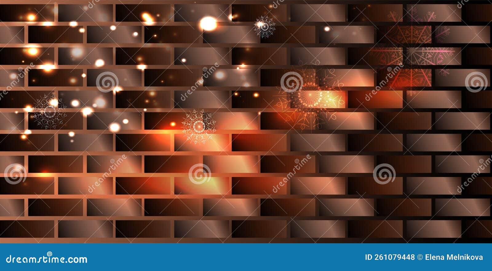Brick Wall with Lights and Snowflakes. Christmas Background, Texture ...